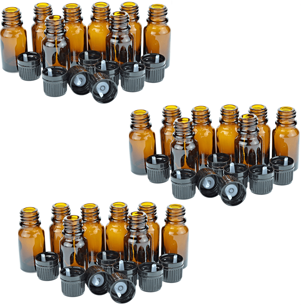 Wild Essentials 24 Pack of 10ml Amber Glass Bottles with Euro Dropper ...