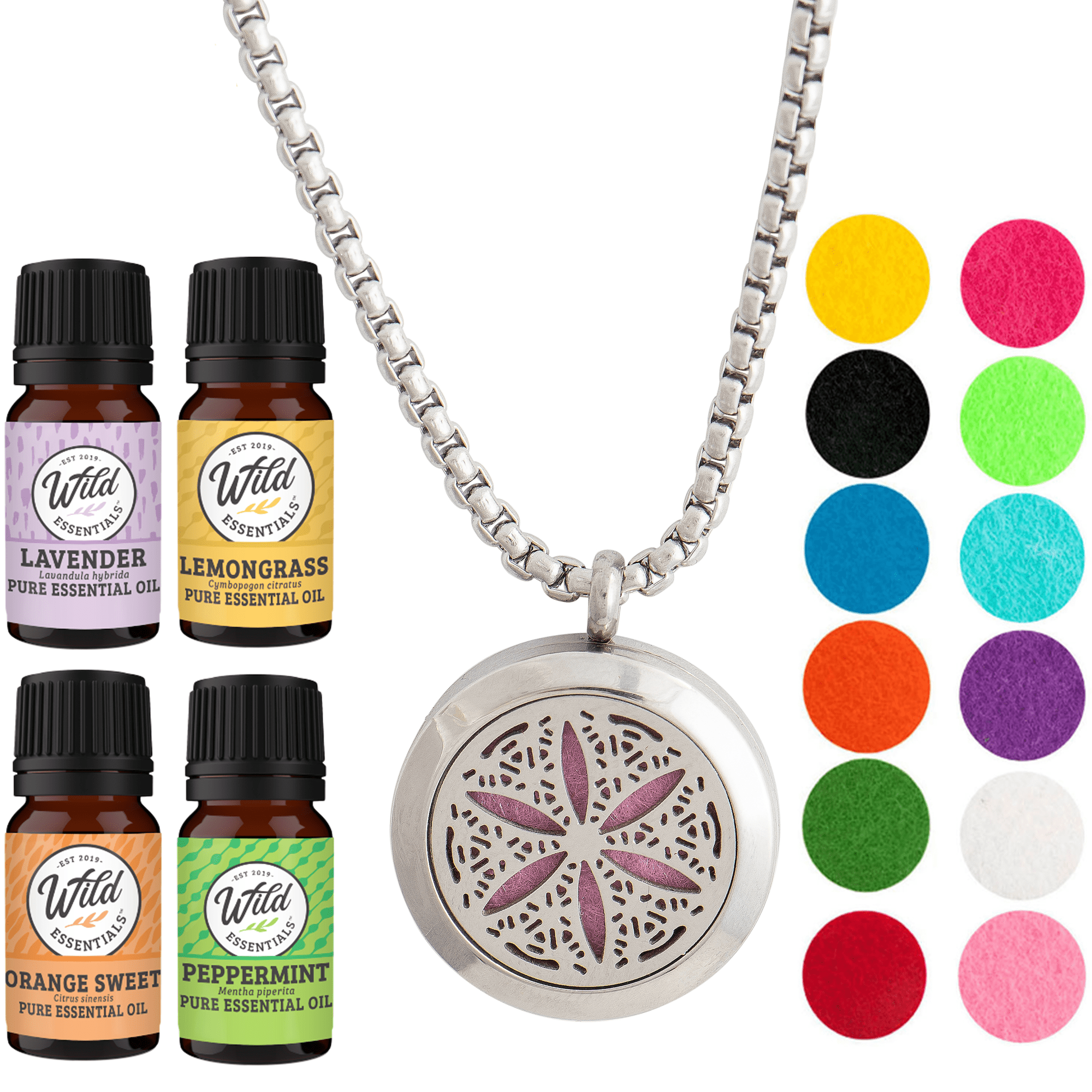 Wild Essentials Flower of Life Necklace Essential Oil Diffuser Kit With ...