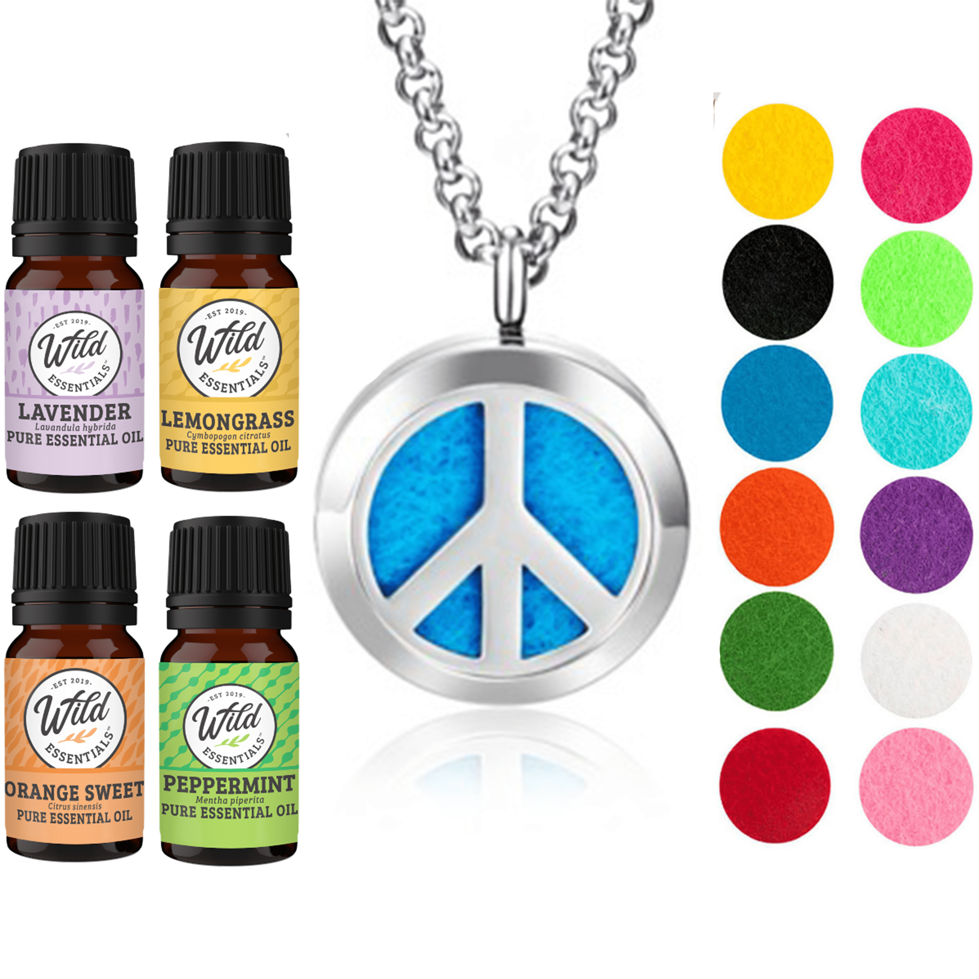 Wild Essentials Peace Sign Necklace Essential Oil Diffuser Kit With ...