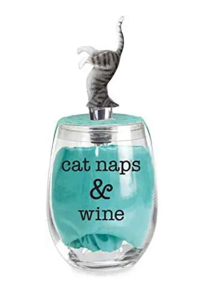 Wild Eye Designs Cats Naps & Wine Stemless 16oz Wine Glass Stopper ...