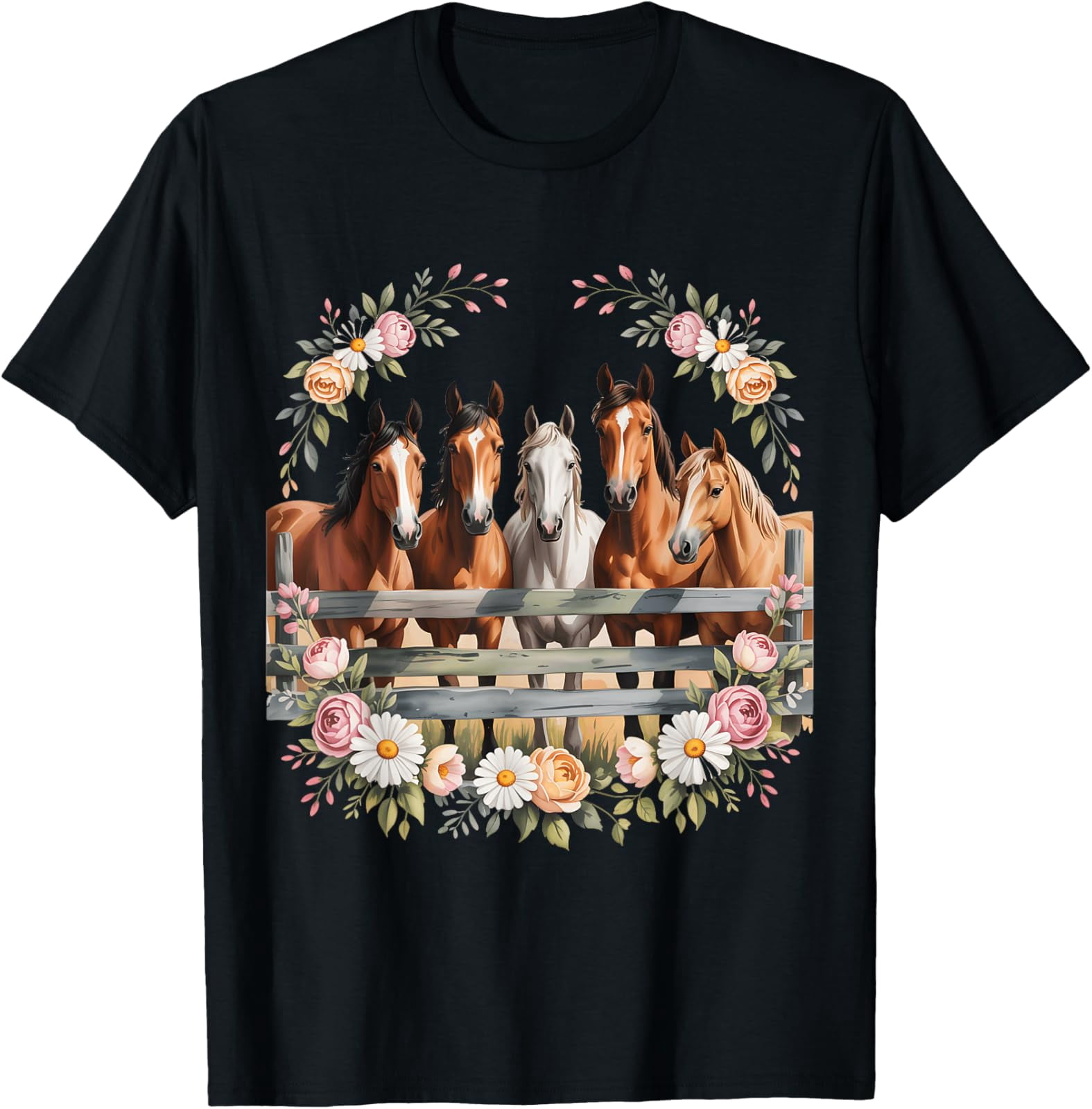 Wild Floral Horse Lover T-Shirt - Walmart.com