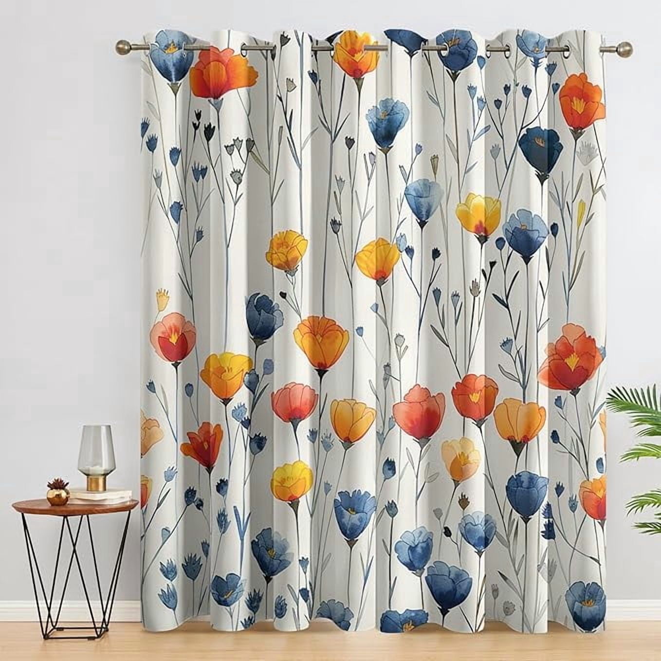 Wild Flower Curtains for Bedroom, Yellow Blue Floral Curtains for ...