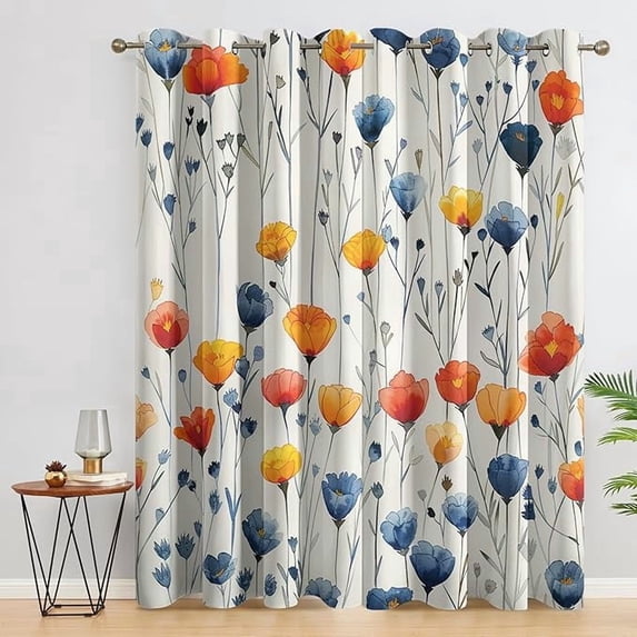 Wild Flower Curtains for Bedroom, Yellow Blue Floral Curtains for ...
