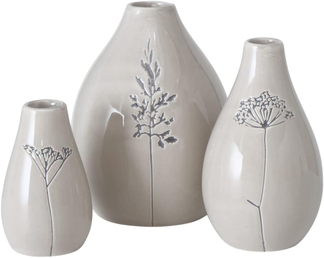 Wild Flower Meadow Grass and Queen Ann Lace Vases, Set of 3, Rustic ...