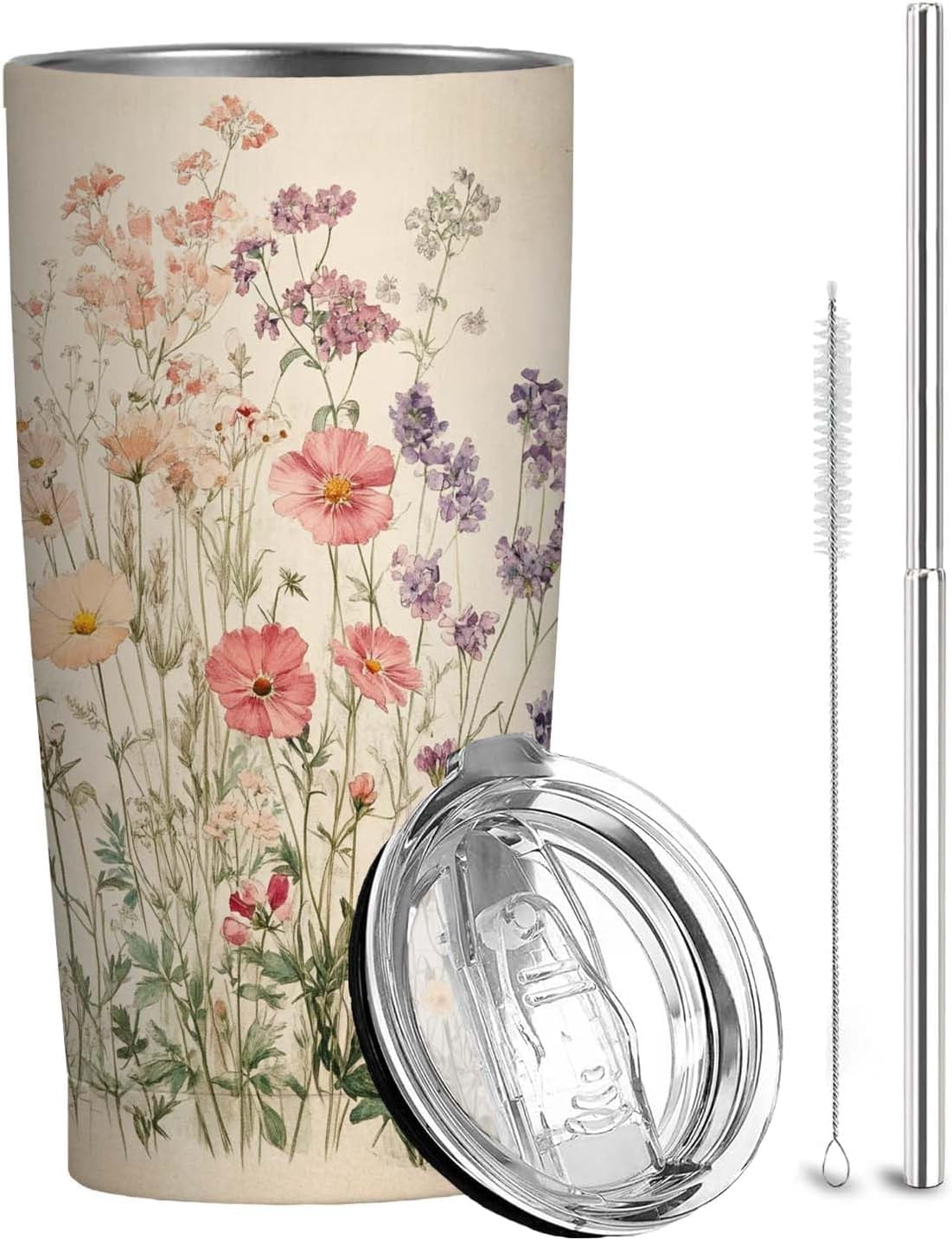 Wild Flower Tumbler 20 oz, Stainless Steel Travel Mug with Leak-Proof ...