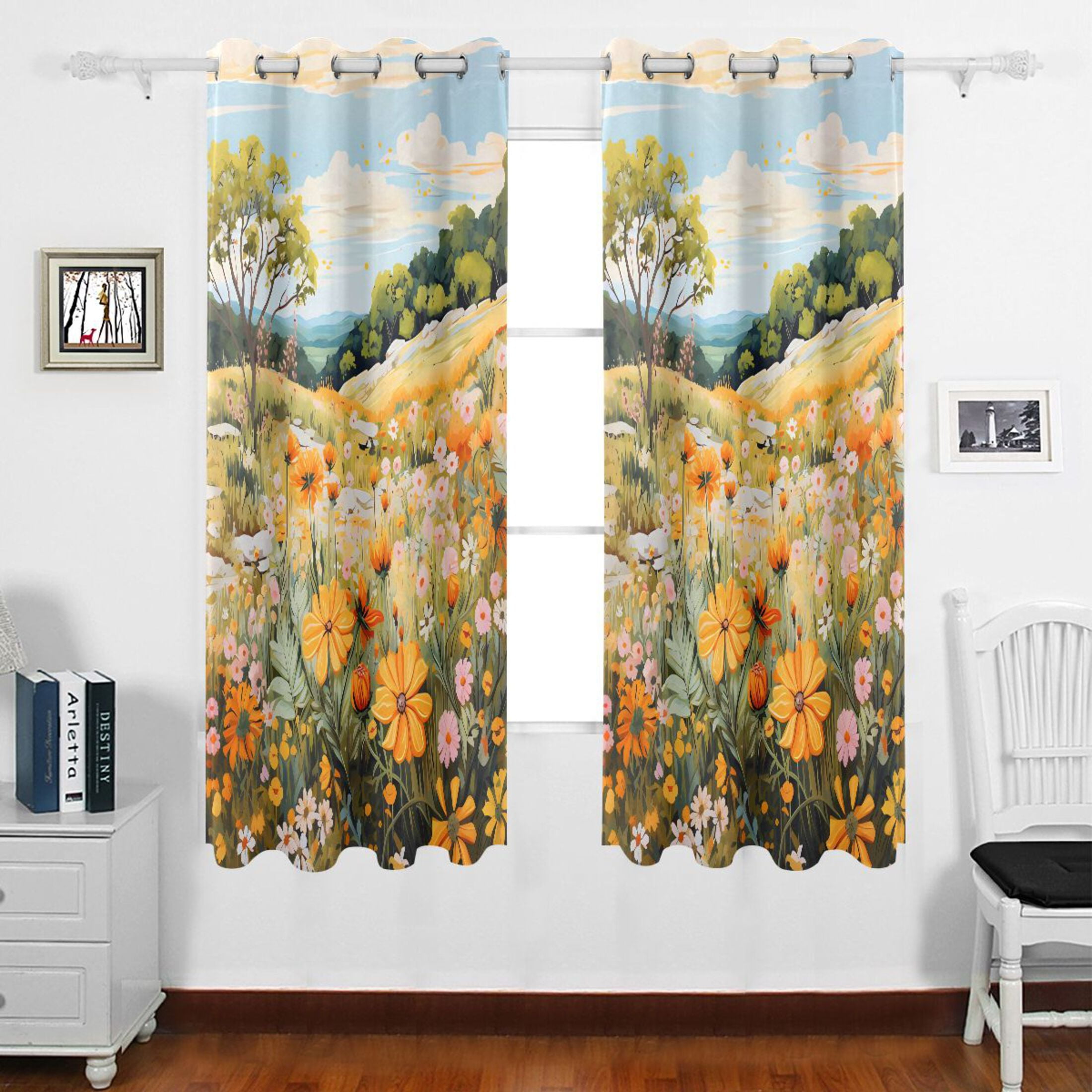 Wild Flower View Grommet Blackout Curtains Thermal Insulated Window ...