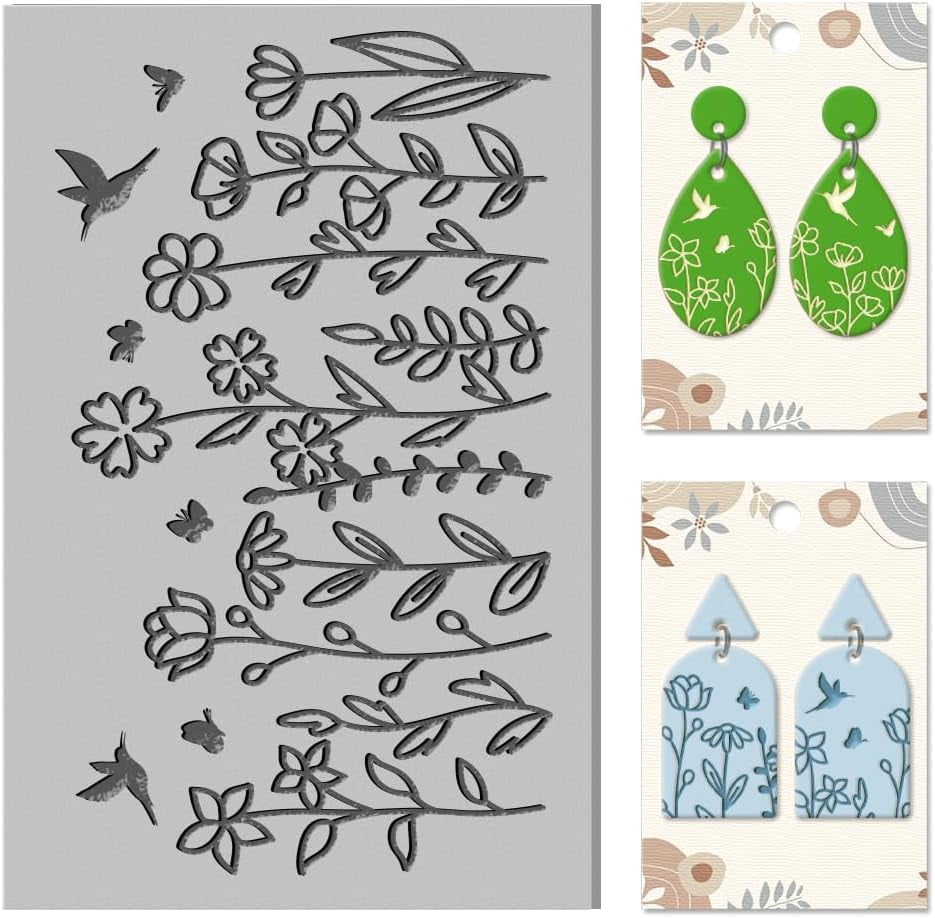 Wild Flowers Clay Texture Mat Hummingbird Clay Modeling Pattern Pad ...