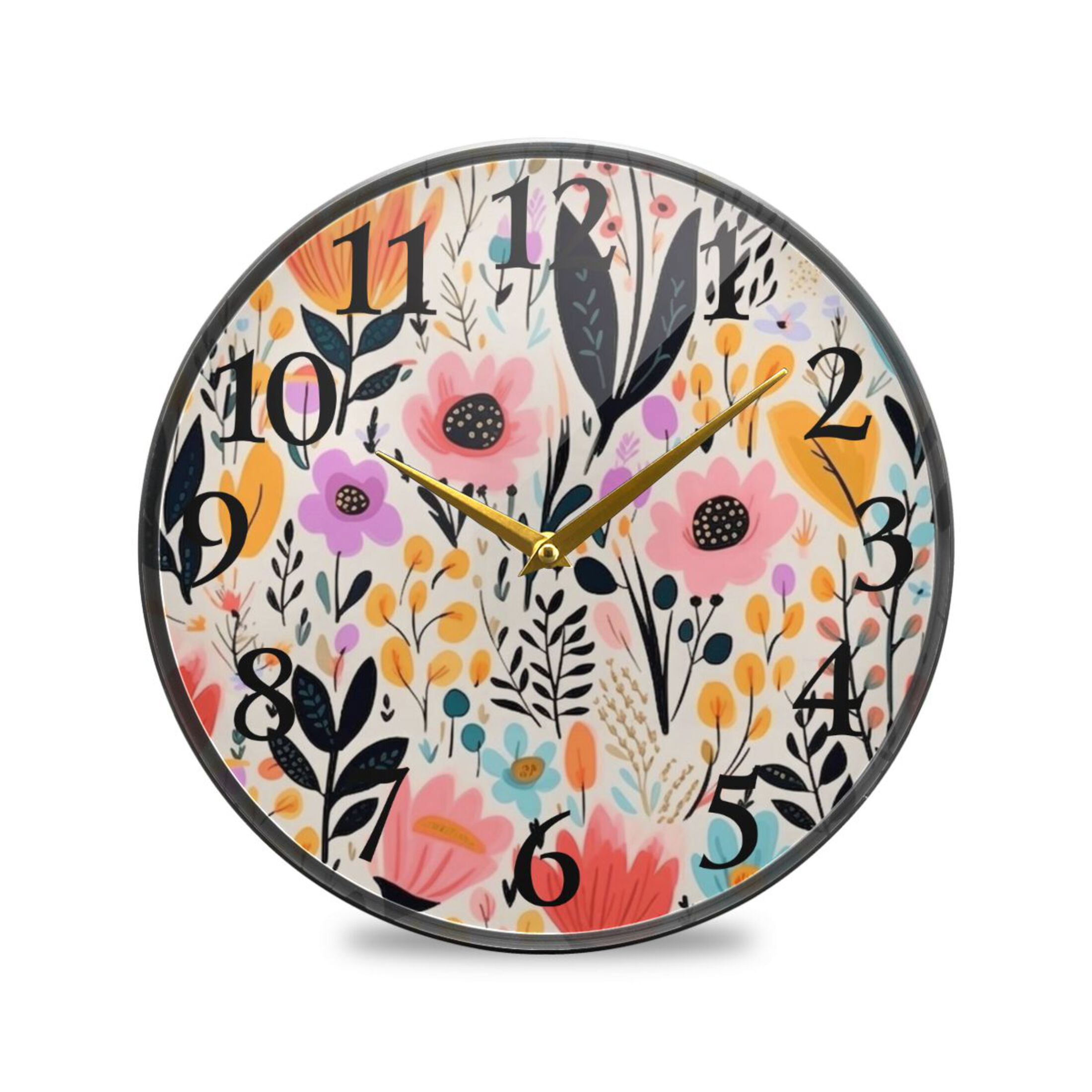 Wild Flowers Floral Wall Clocks Battery Operated 9.5 Inch Round Clock ...