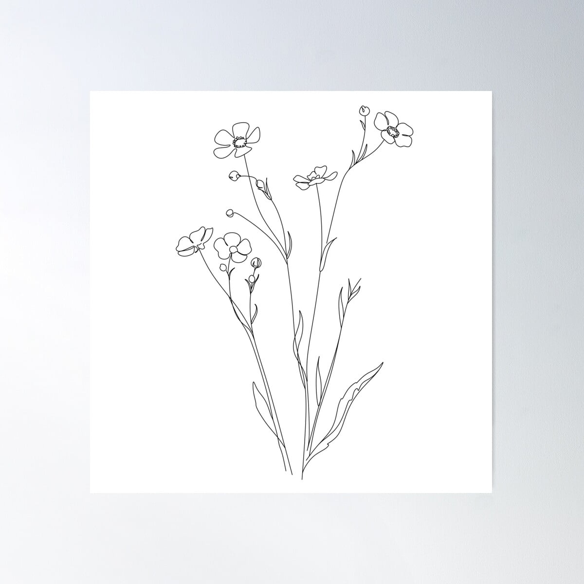 Wild Flowers Line Drawing. Flower Line Art Vector. Botanical Poster ...