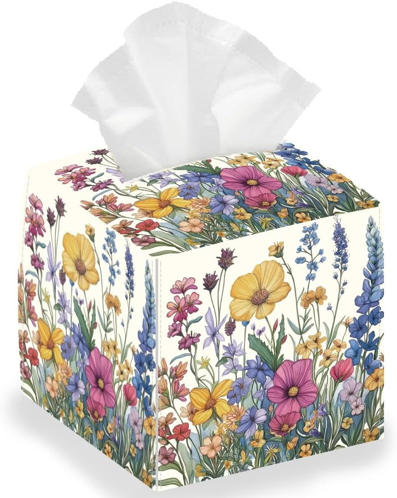Wild Flowers Tissue Box Holder Vintage Floral Square Tissue Box Cover ...