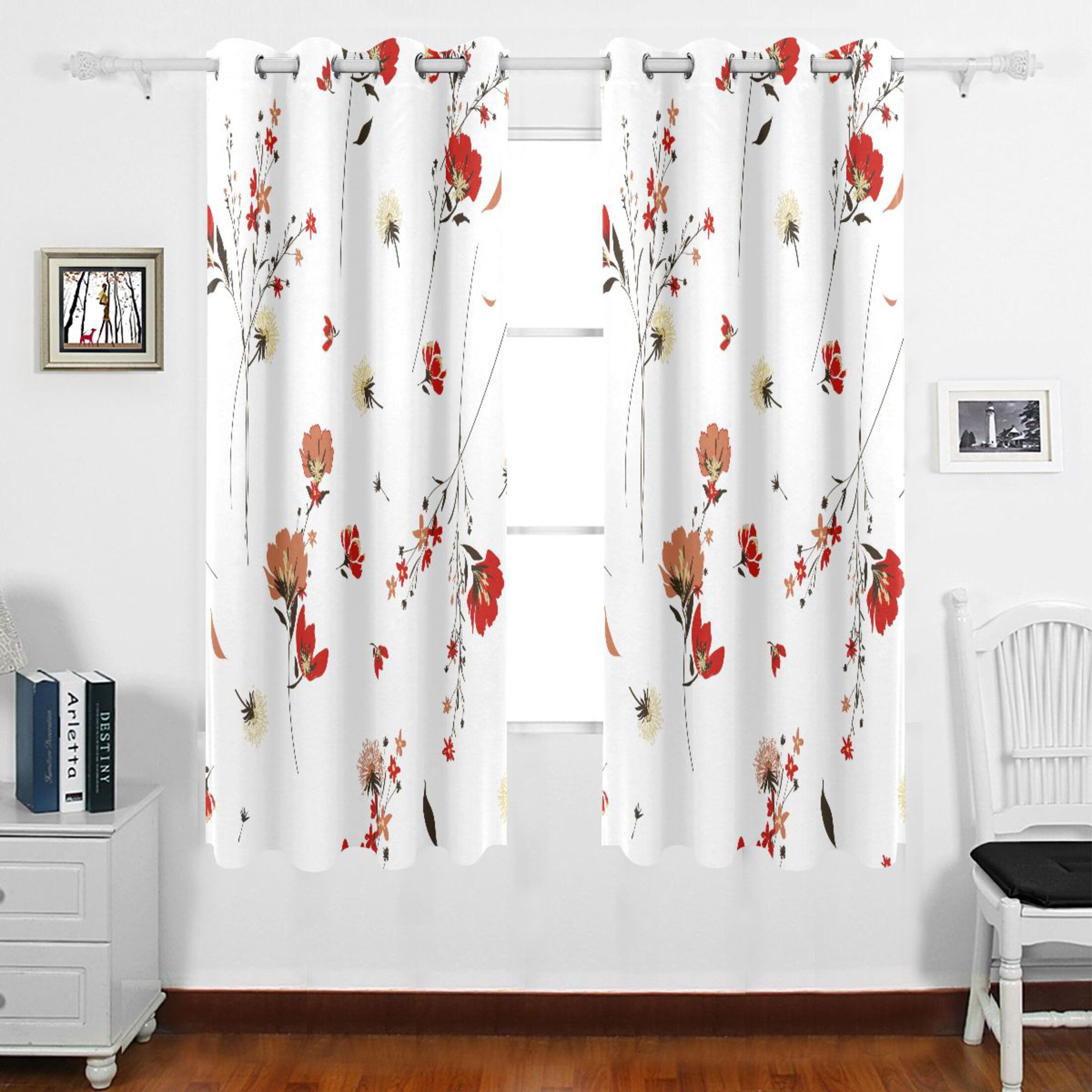 Wild Flowers with Red Grommet Blackout Curtains Thermal Insulated ...