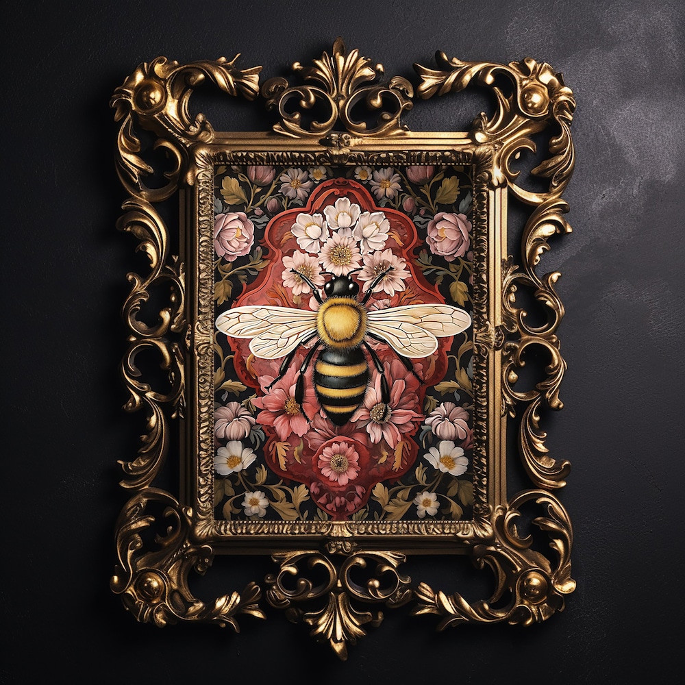 Wild Forest Bee In Dark Flower, Moody Bumblebee Print, Bee Botanical ...