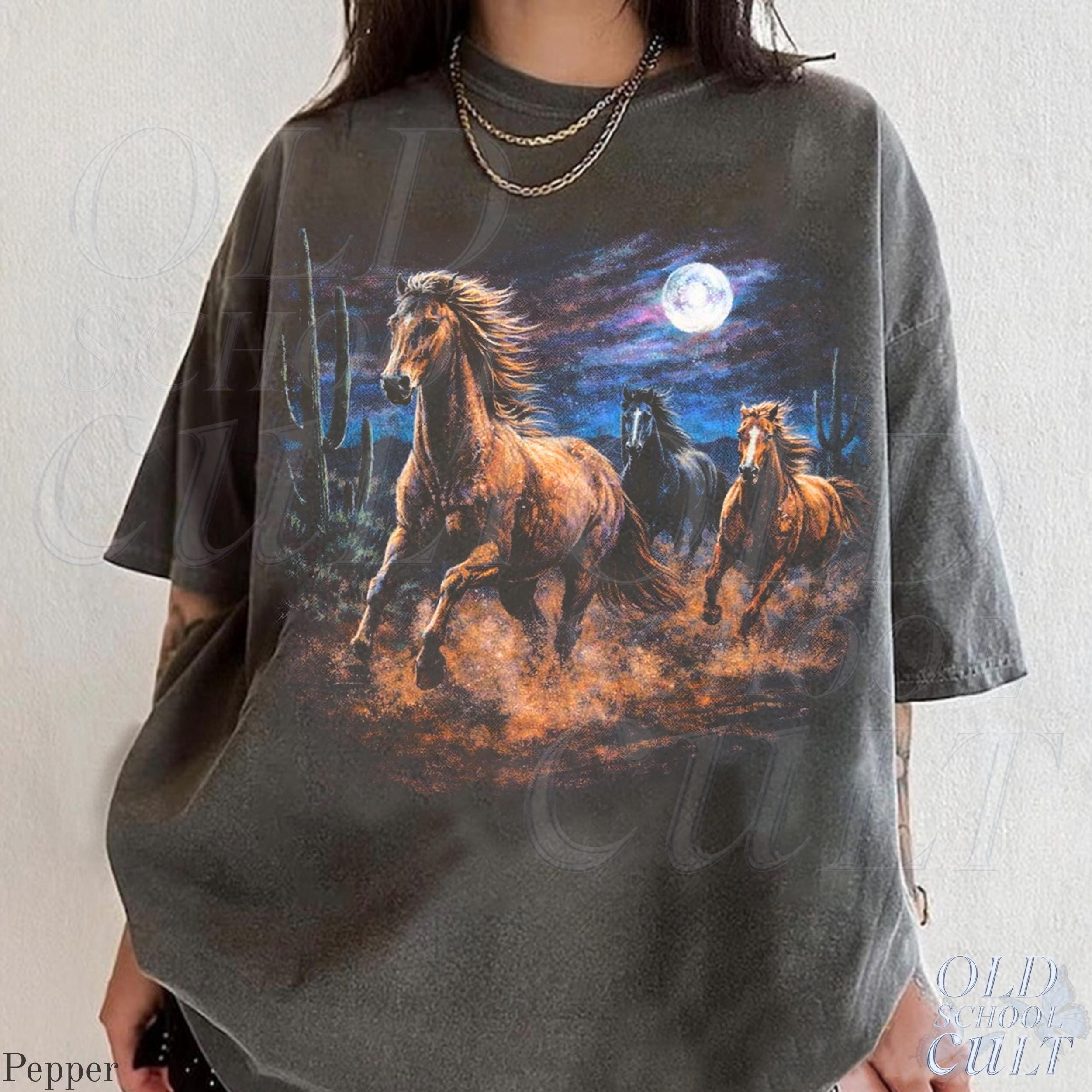 Wild Horses Vintage 90s Graphic T-Shirt, Retro Moonlit Running Horse ...