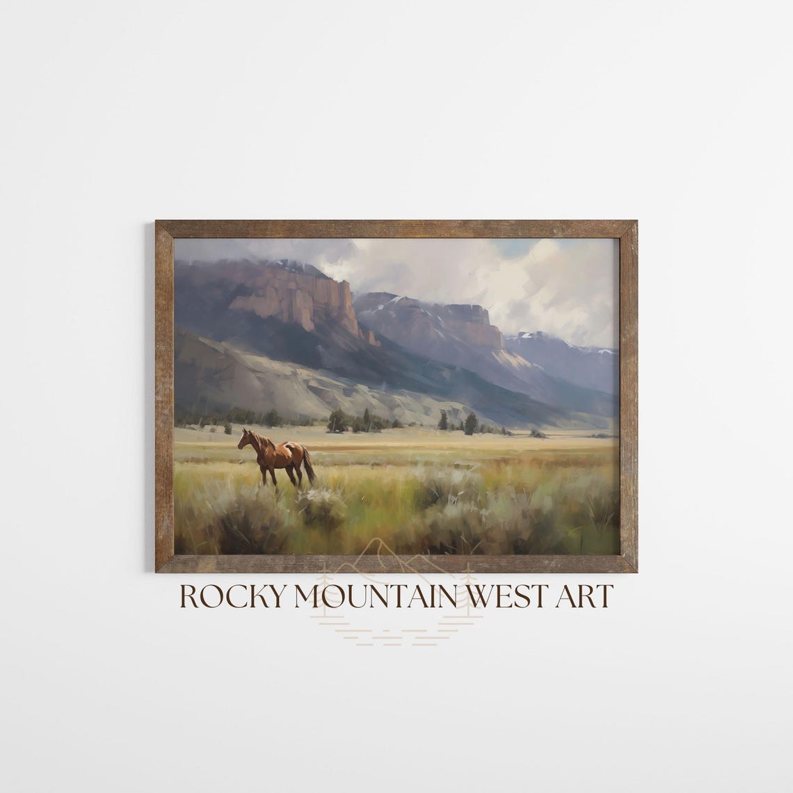 Wild Horses Western Wall Art Moody Mountain Landscape Print Rustic ...