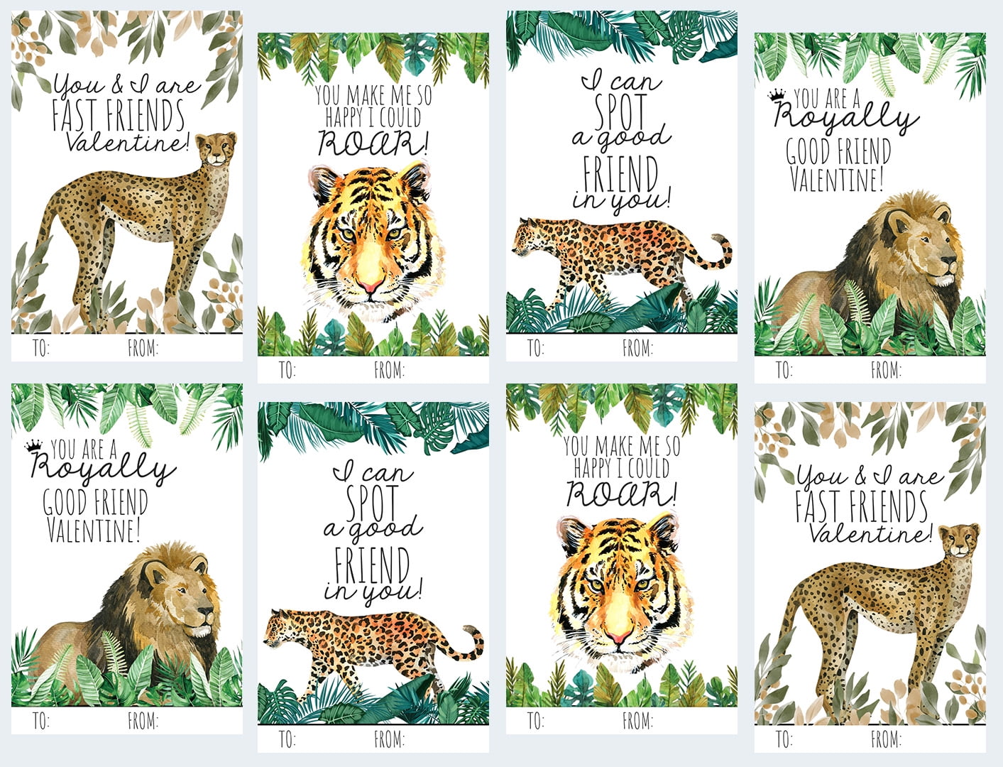 Wild Jungle Cat Themed Valentines Day Card for Kids School Classroom ...