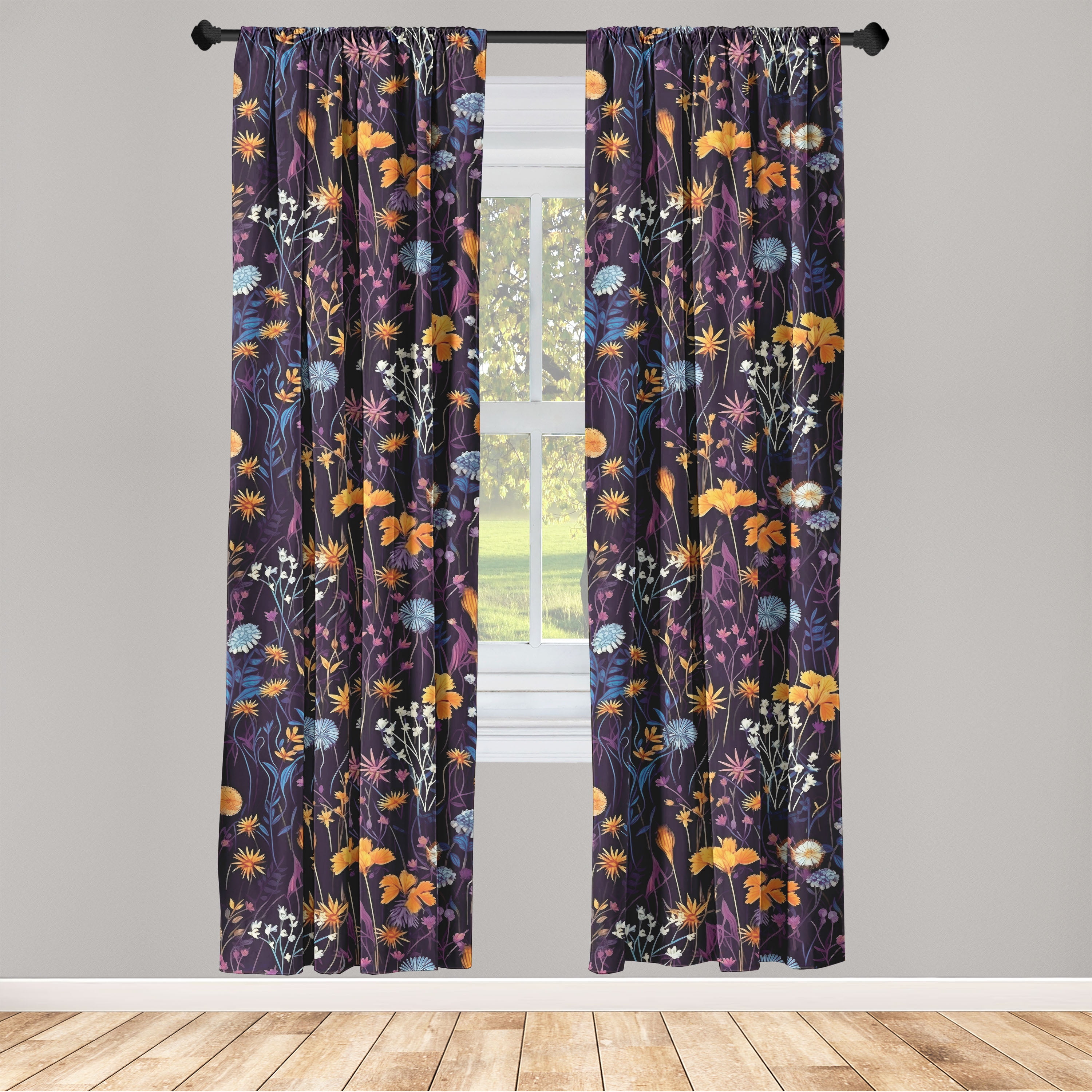Wild Jungle Window Curtains, Dreamy Colors Garden Scene Floral Pattern ...