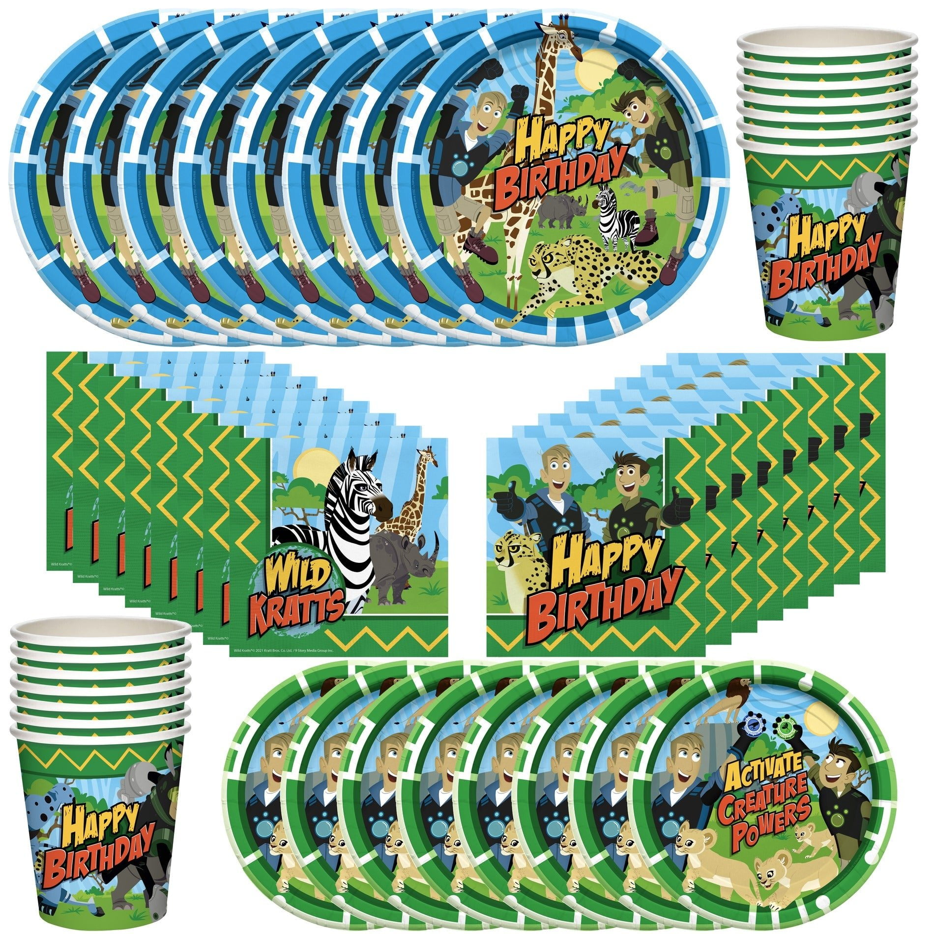 Wild Kratts Birthday Party Supplies Tableware Classic Set for 24 Guests ...