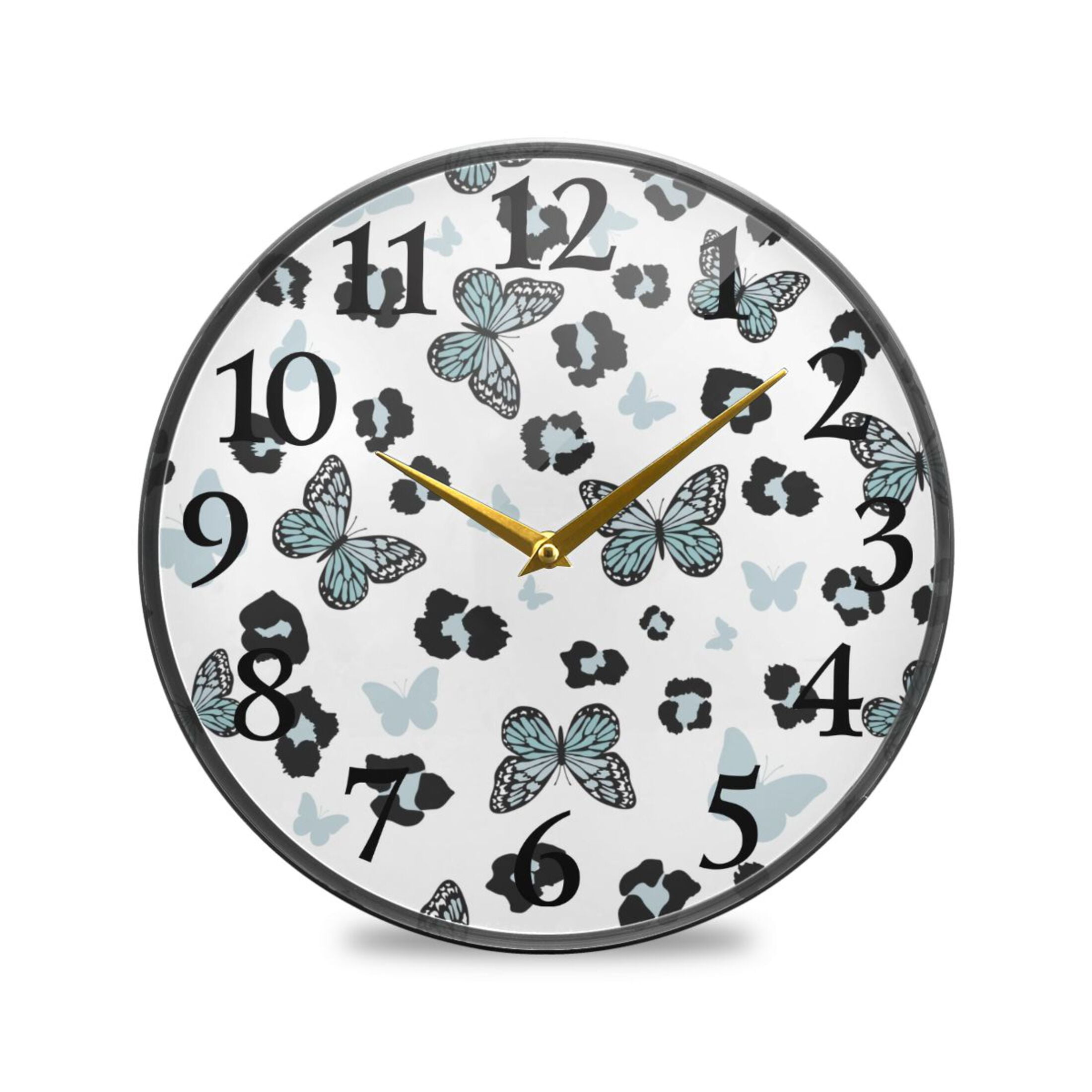 Wild Leopard Blue Butterfly Wall Clocks Battery Operated 11.9 Inch ...