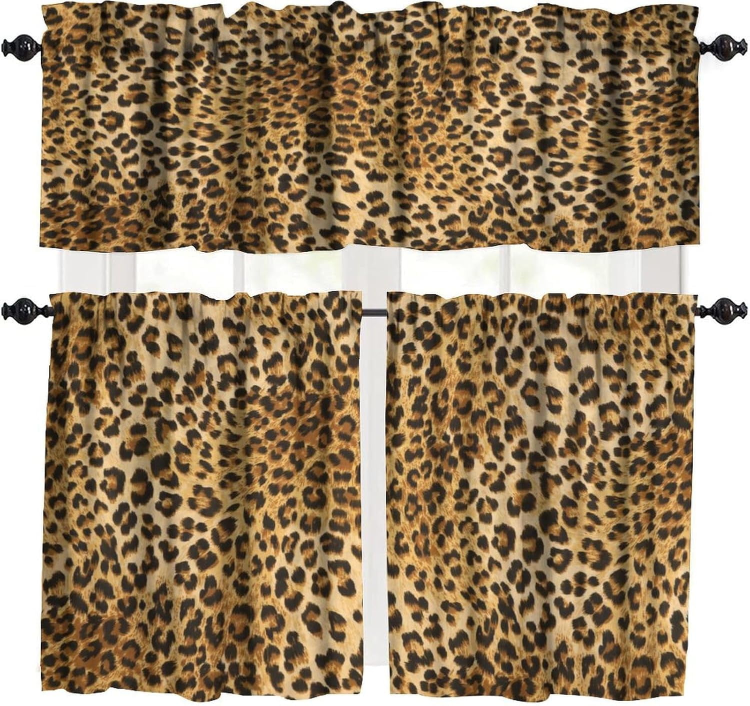 Wild Leopard Print Valance Curtain for Kitchen Brown Abstract African ...