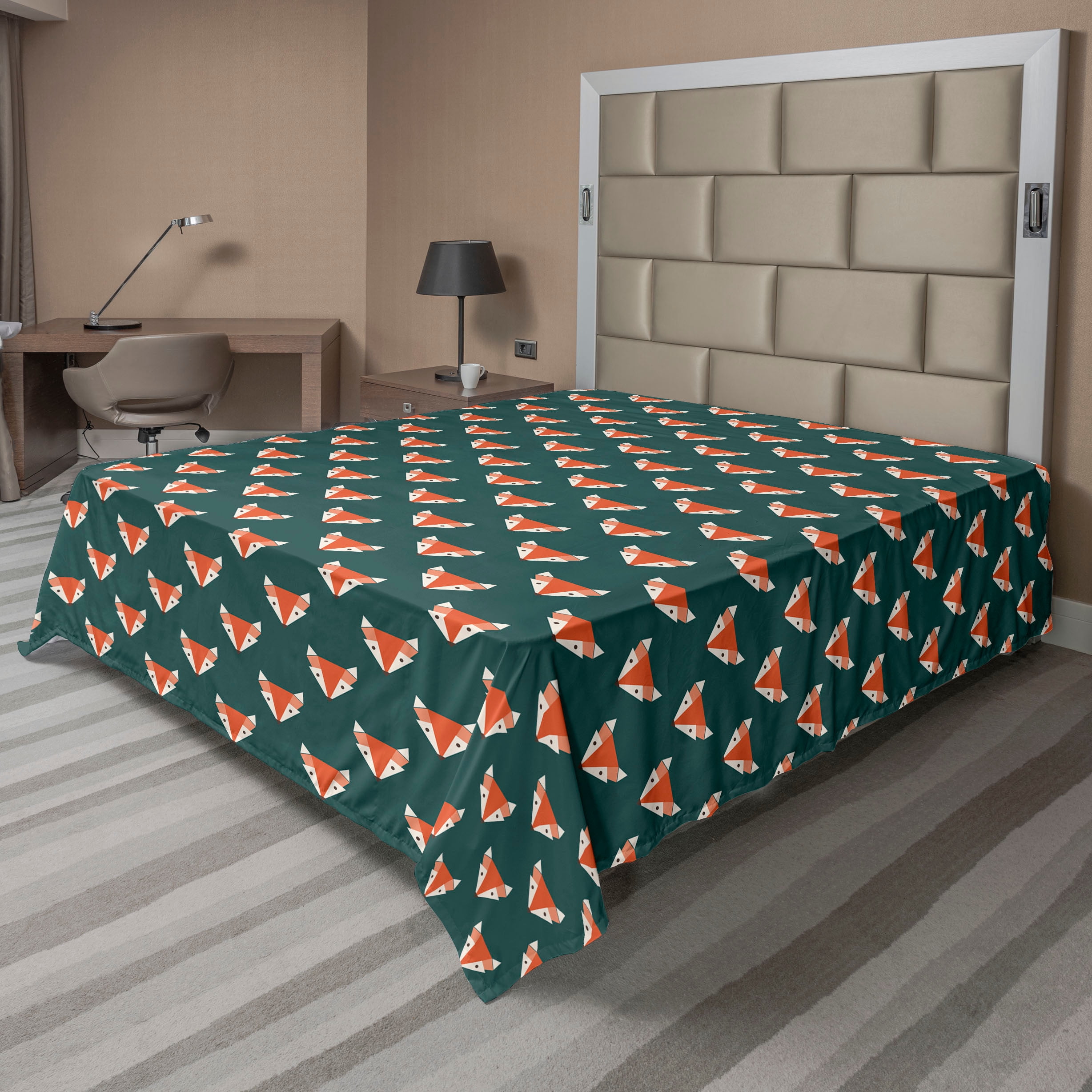 Ambesonne Wild Life Flat Bedding Sheet Soft Top Sheet, Geometric Fox ...