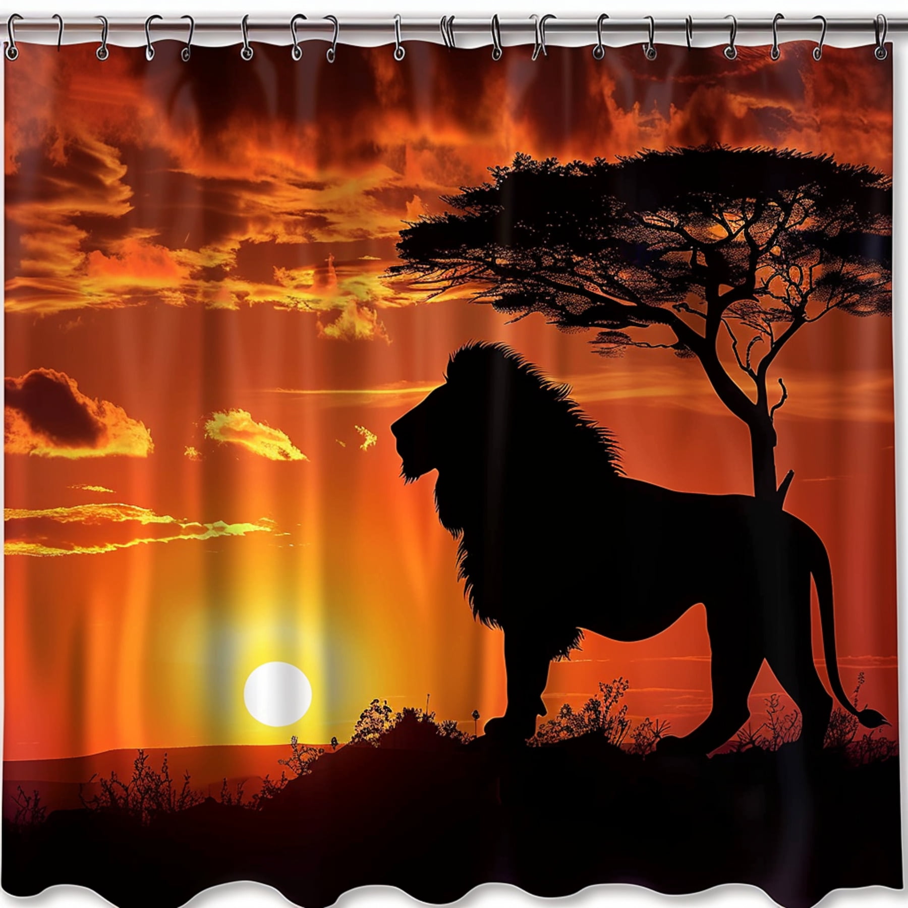 Wild Lion Sunset Shower Curtain Nature Inspired Bathroom Decor ...