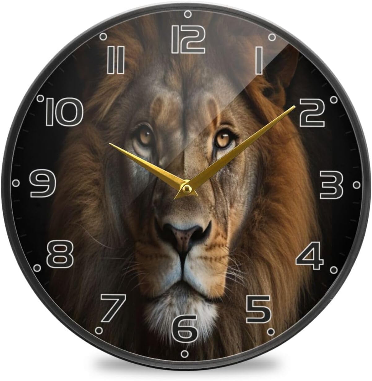 Wild Lion Wall Clock Round Silent Non Ticking Battery Operated Accurate ...