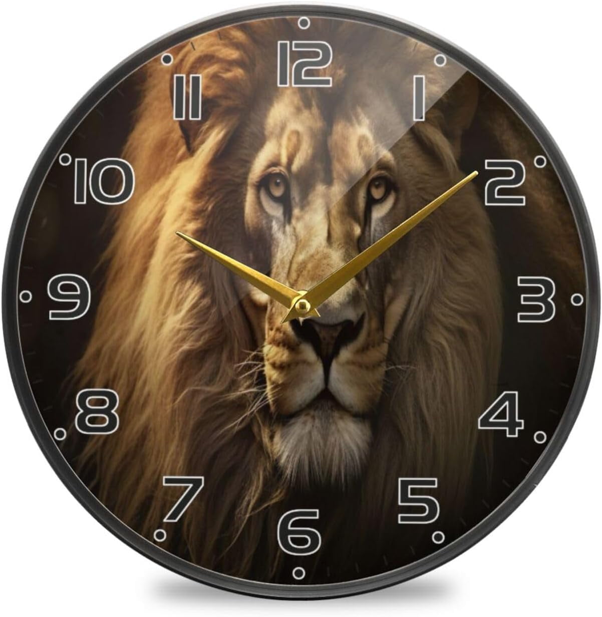 Wild Lion Wall Clock Round Silent Non Ticking Battery Operated Accurate ...