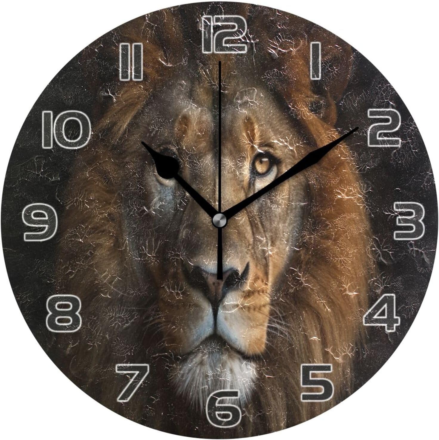 Wild Lion Wall Clock Round Vintage Silent Non Ticking Battery Operated ...