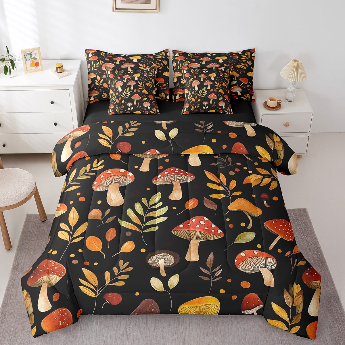 Wild Mushroom Bed in a Bag Full Size 7 Piece Farm Mushroom Bedding Sets ...