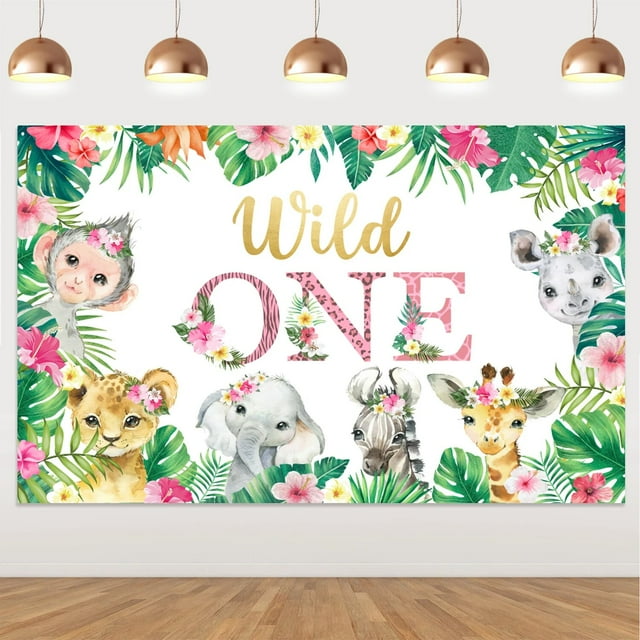 Wild One Backdrop Banner Birthday Decorations for Girls Boy Jungle ...