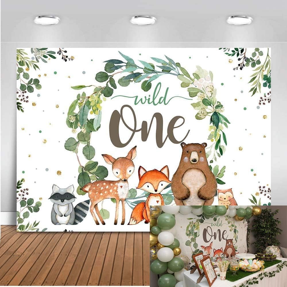 Wild One Backdrop Woodland Birthday Greenery Kids First Birthday Party ...