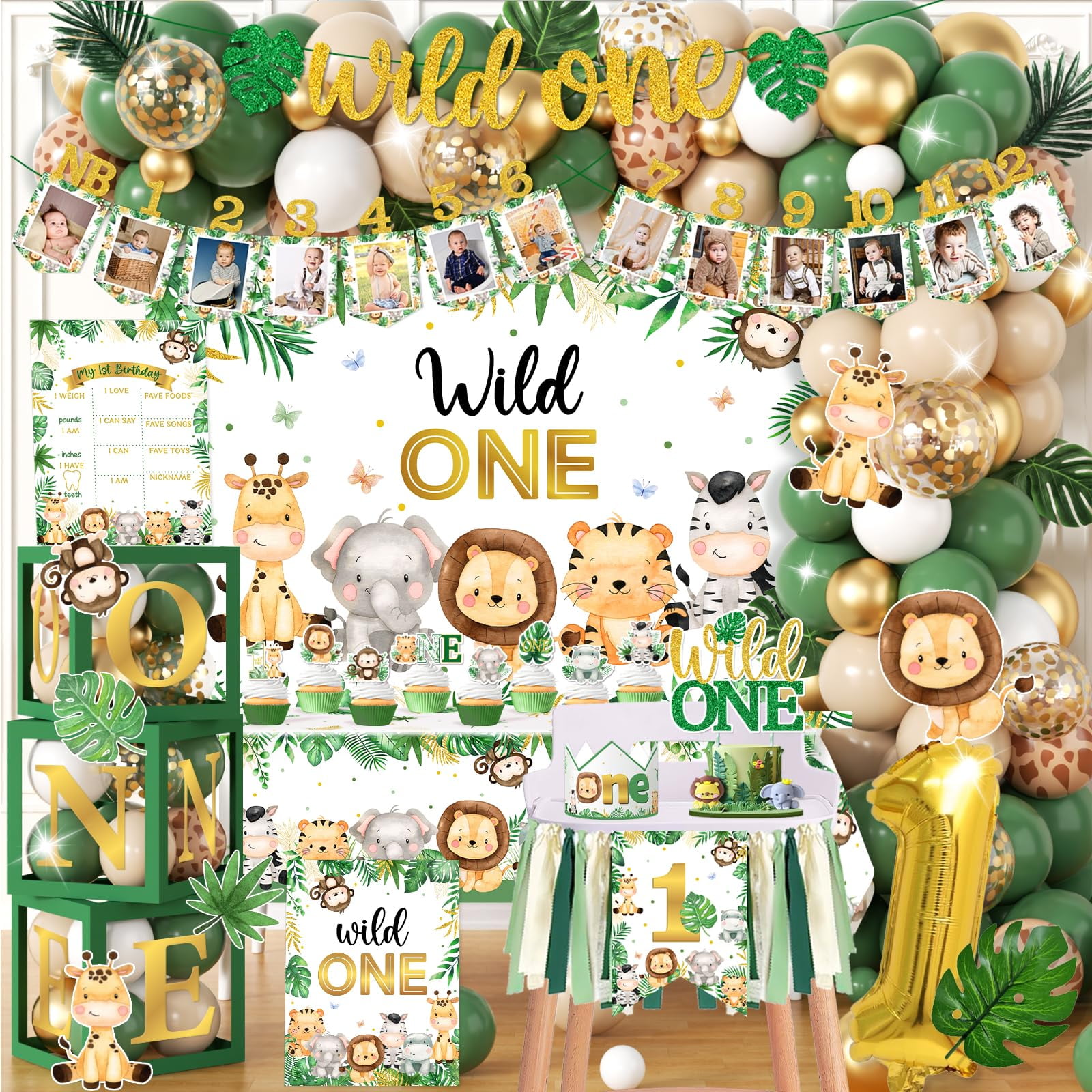 Wild One Birthday Decorations,Safari Birthday Decorations AIS1 169pcs ...