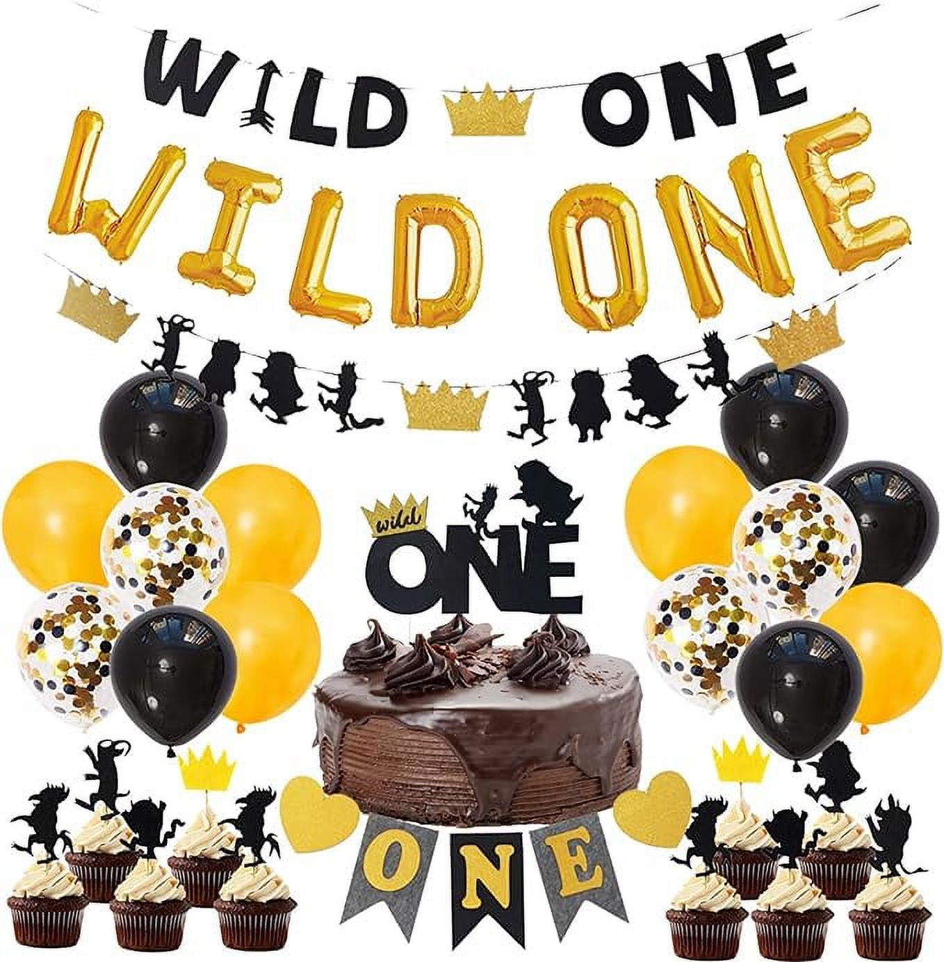 Wild One Birthday Decorations for Boys Black and Gold Wild One Balloons ...