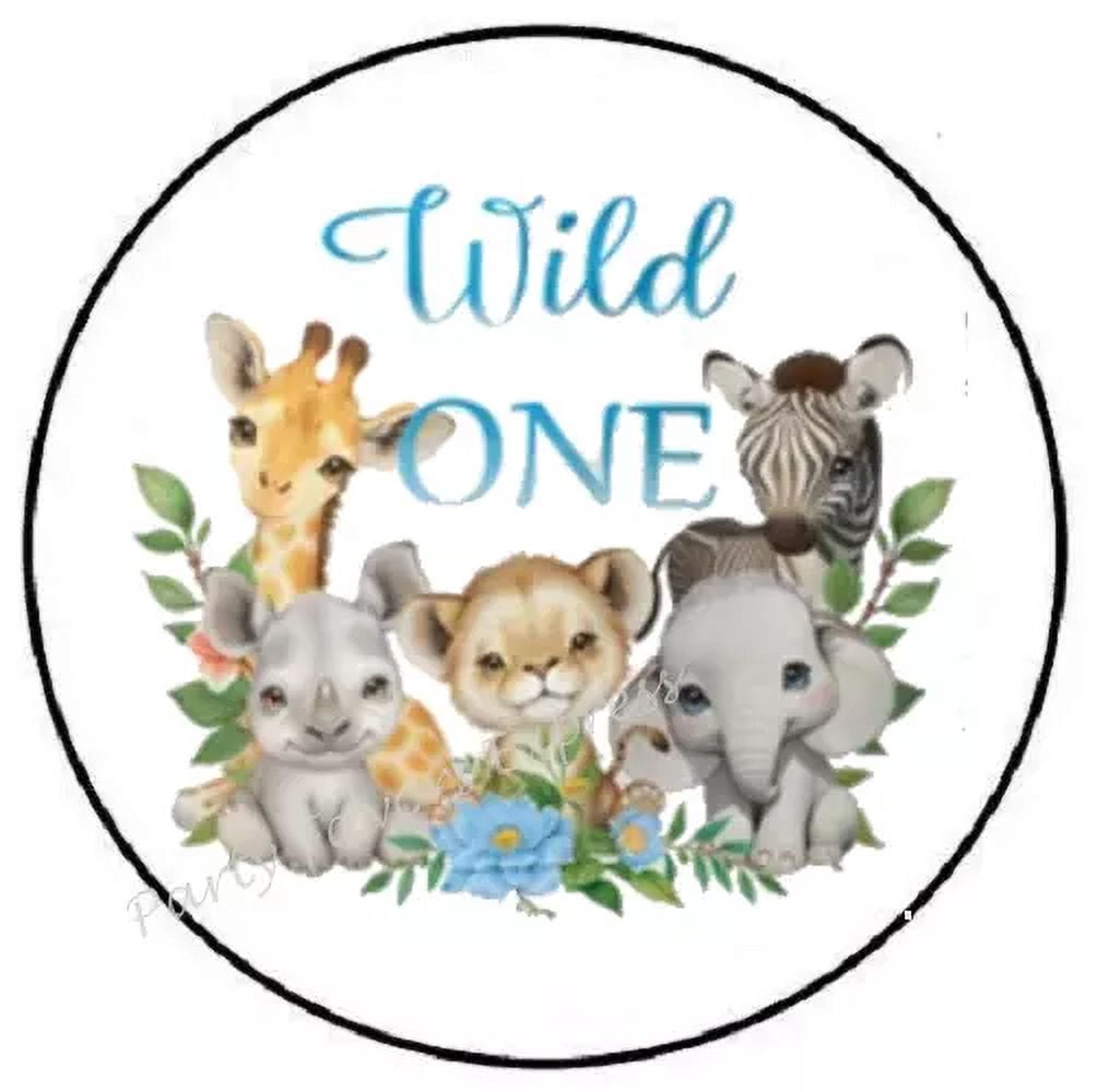 Wild One Blue 1St Birthday Safari Sticker Party Favors Sticker Envelope ...