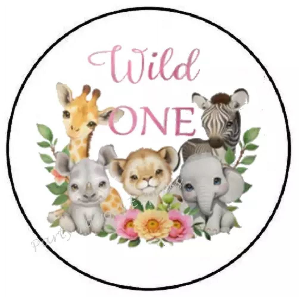 Wild One Pink 1St Birthday Safari Sticker Party Favors Sticker Envelope ...