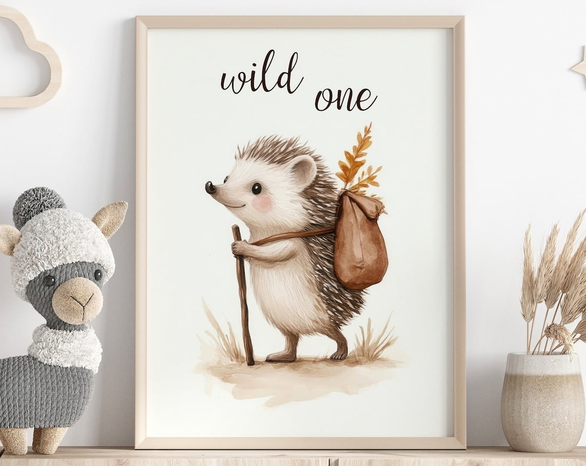 Wild One Poster For Children'S Rooms Cute Hedgehog With Walking Stick ...