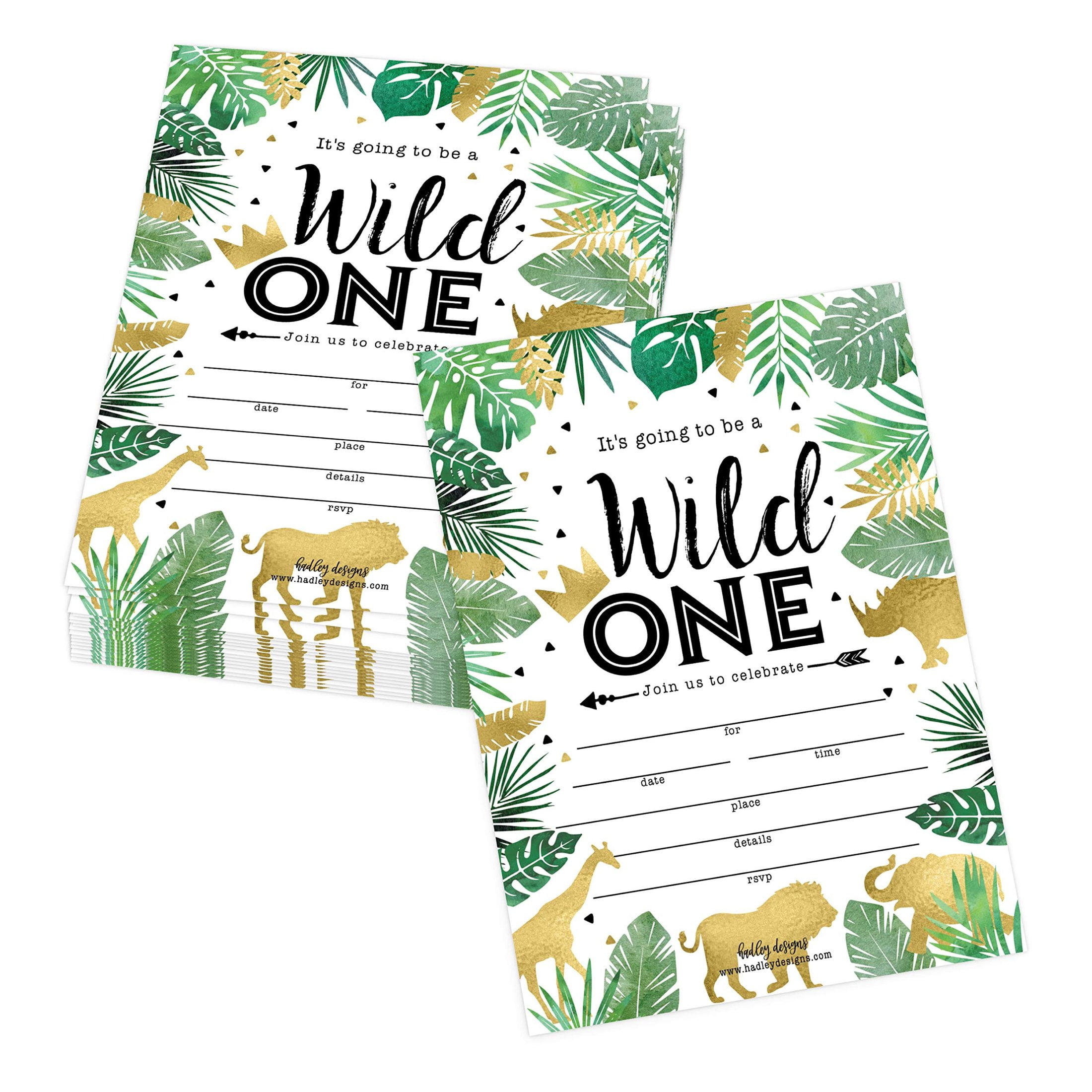 Wild One Safari Birthday Invitations for Boys and Girls - 25 Unique ...