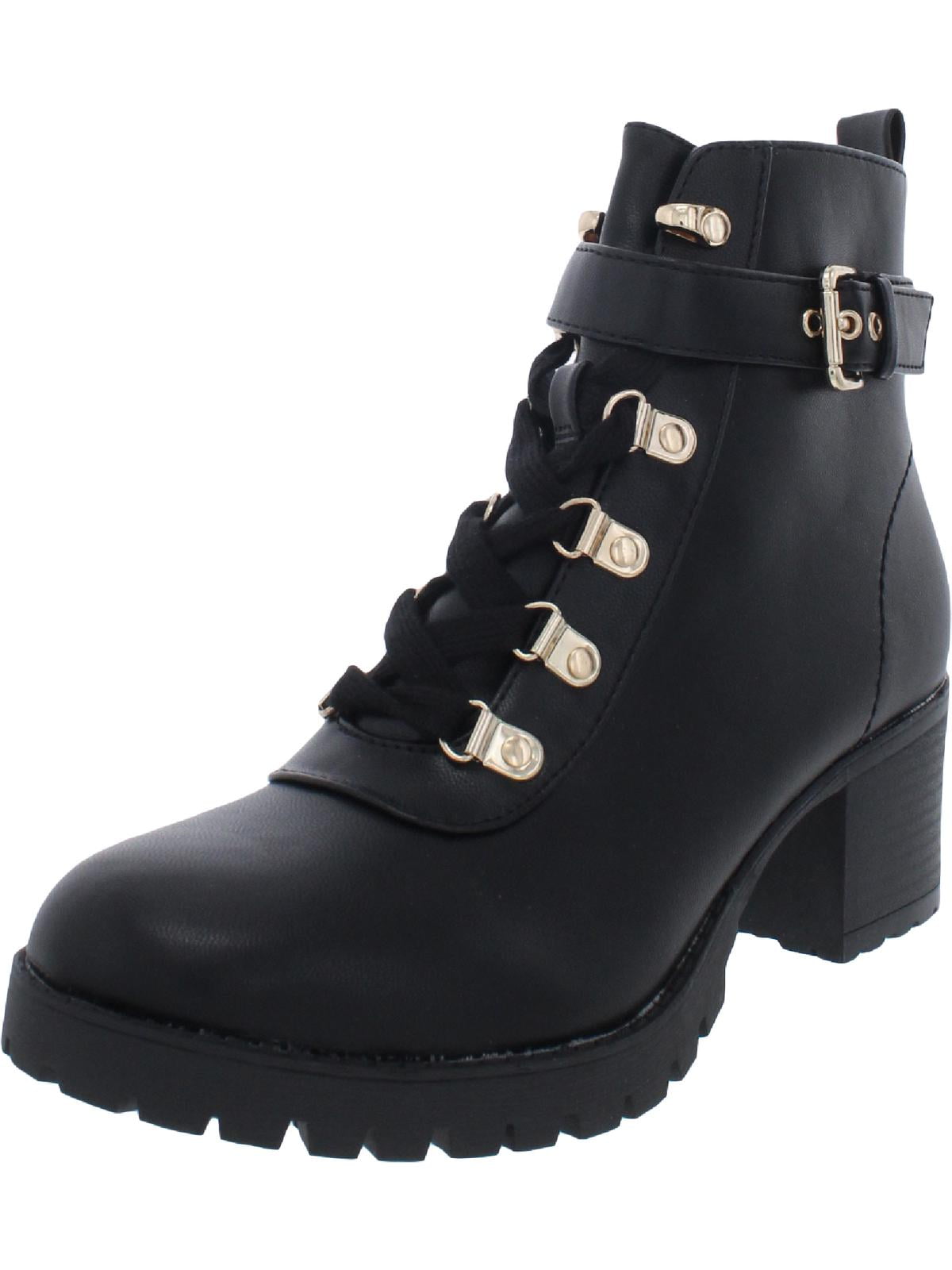 Wild Pair Womens Hillari Leather Buckle Combat & Lace-up Boots ...