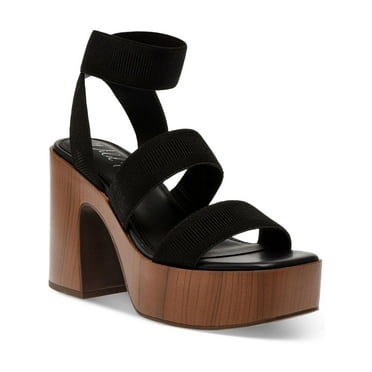 SUN STONE Womens Black 1" Platform Adjustable Cork-Like Braided Padded ...