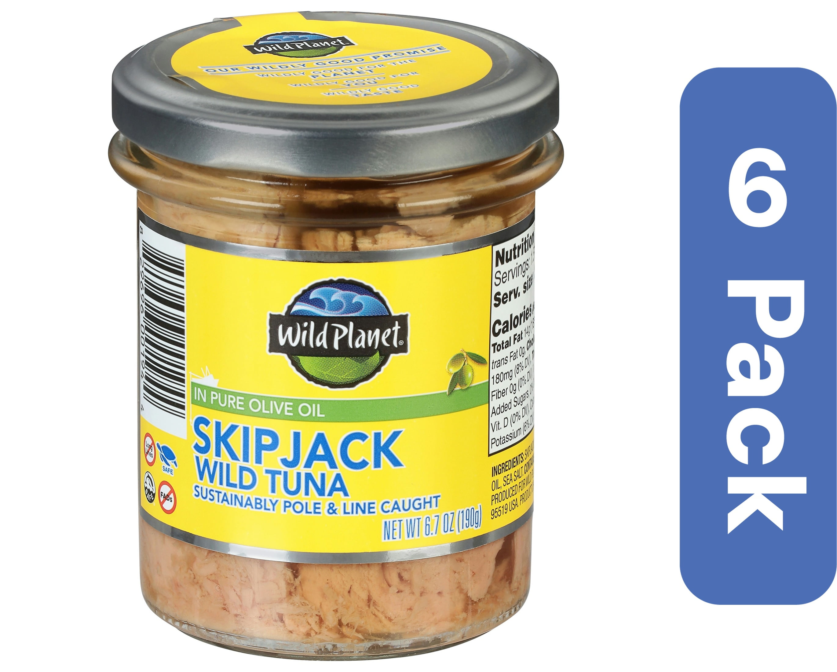Wild Planet Tuna in EVOO Jar 6.7 oz (Pack of 6) - Walmart.com