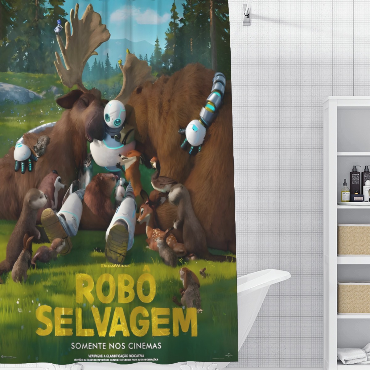 The Wild Robot-SJT-4 shower curtain features an iconic print, is ...