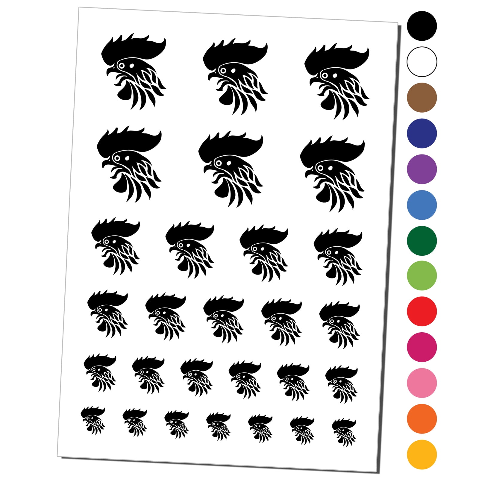 Wild Rooster Head Water Resistant Temporary Tattoo Set Fake Body Art ...
