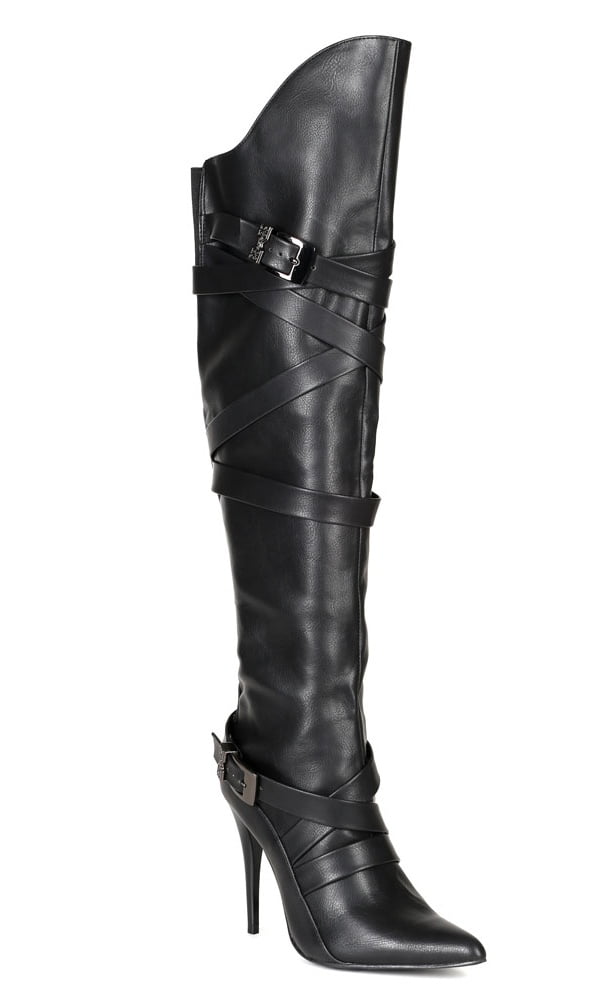 Wild Rose BI42 Leatherette Pointy Over The Knee Buckle Strap Stiletto ...
