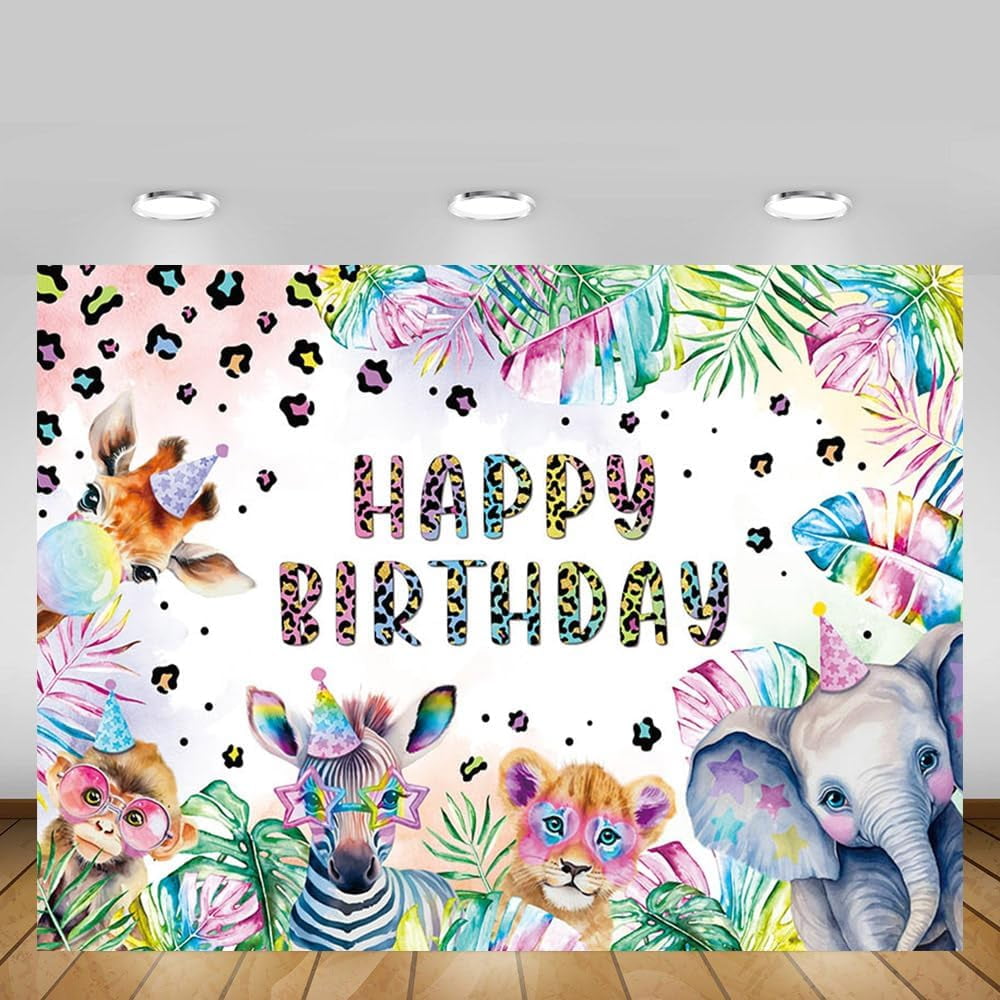 Wild Safari Animals Birthday Party Backdrop Cheetah Print Leopard ...