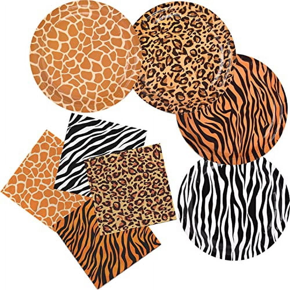 Wild Safari Party Supplies Kit - 48 Jungle Animal Print Plates ...