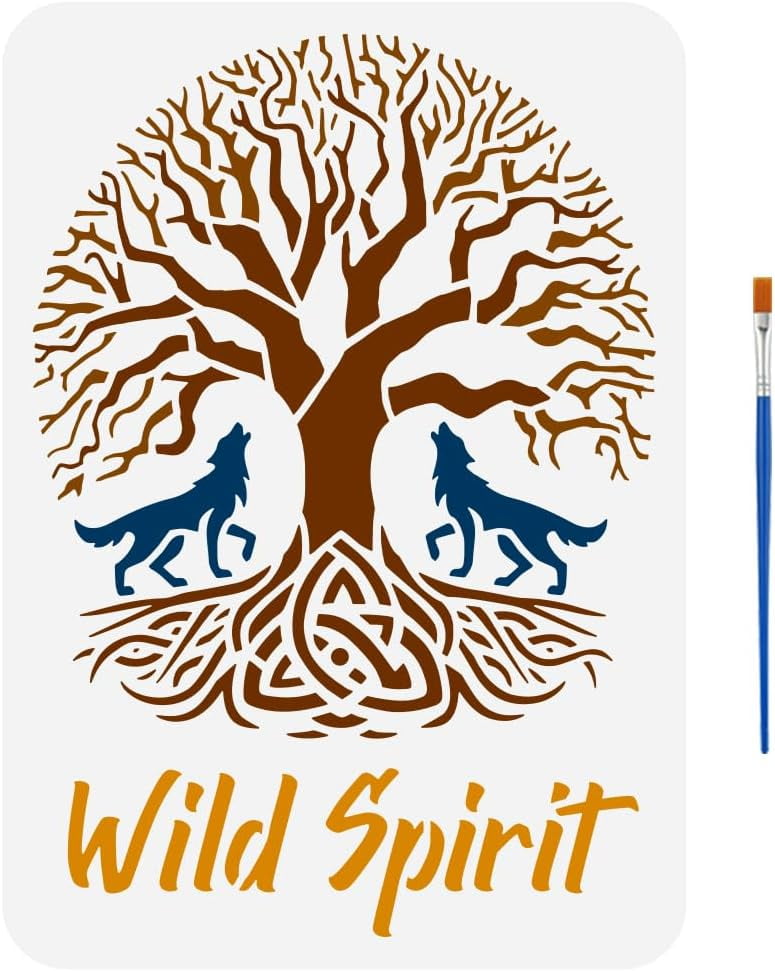 Wild Spirit Pattern Stencils with a Paint Brush 11.7x8.3Inch Tree of ...