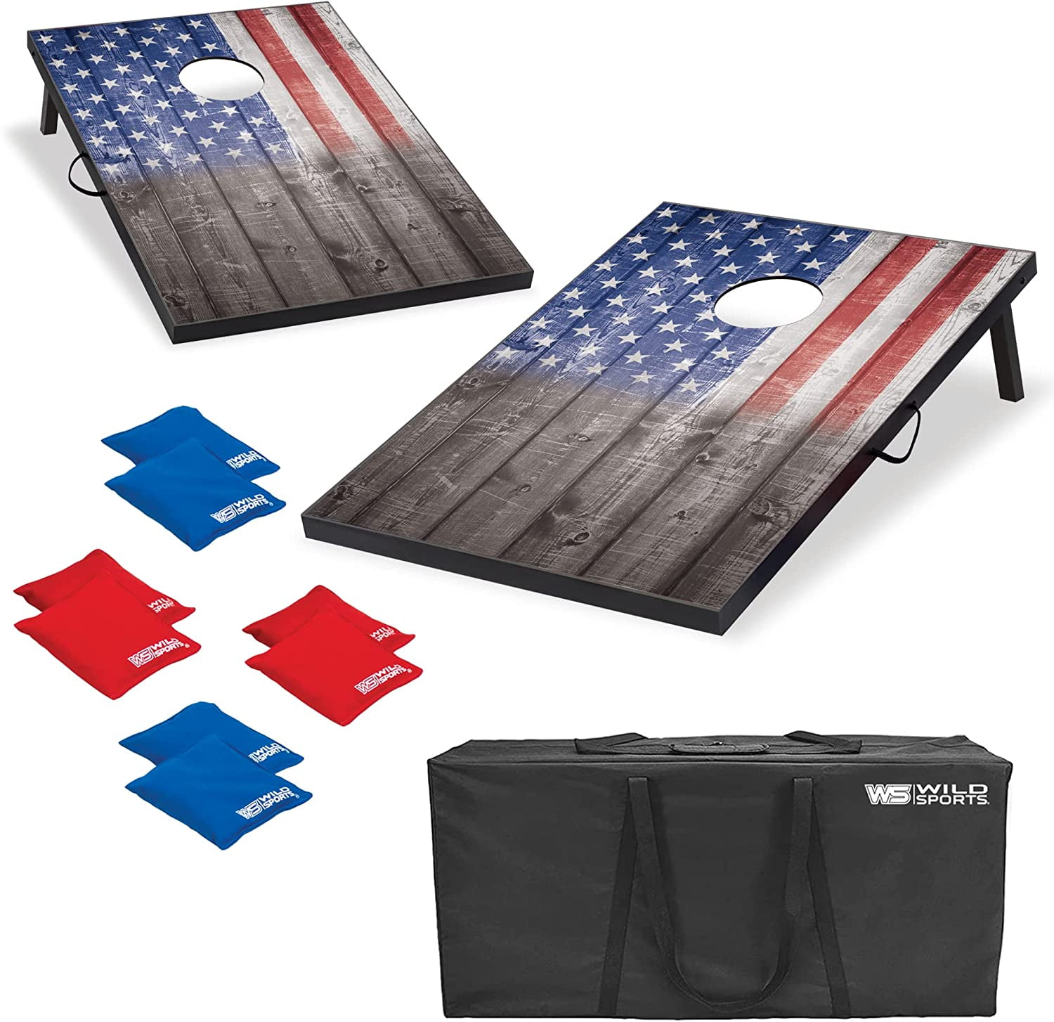 Wild Sports 2'x3' Cornhole Outdoor Game Set, USA Flag or Natural Wood ...