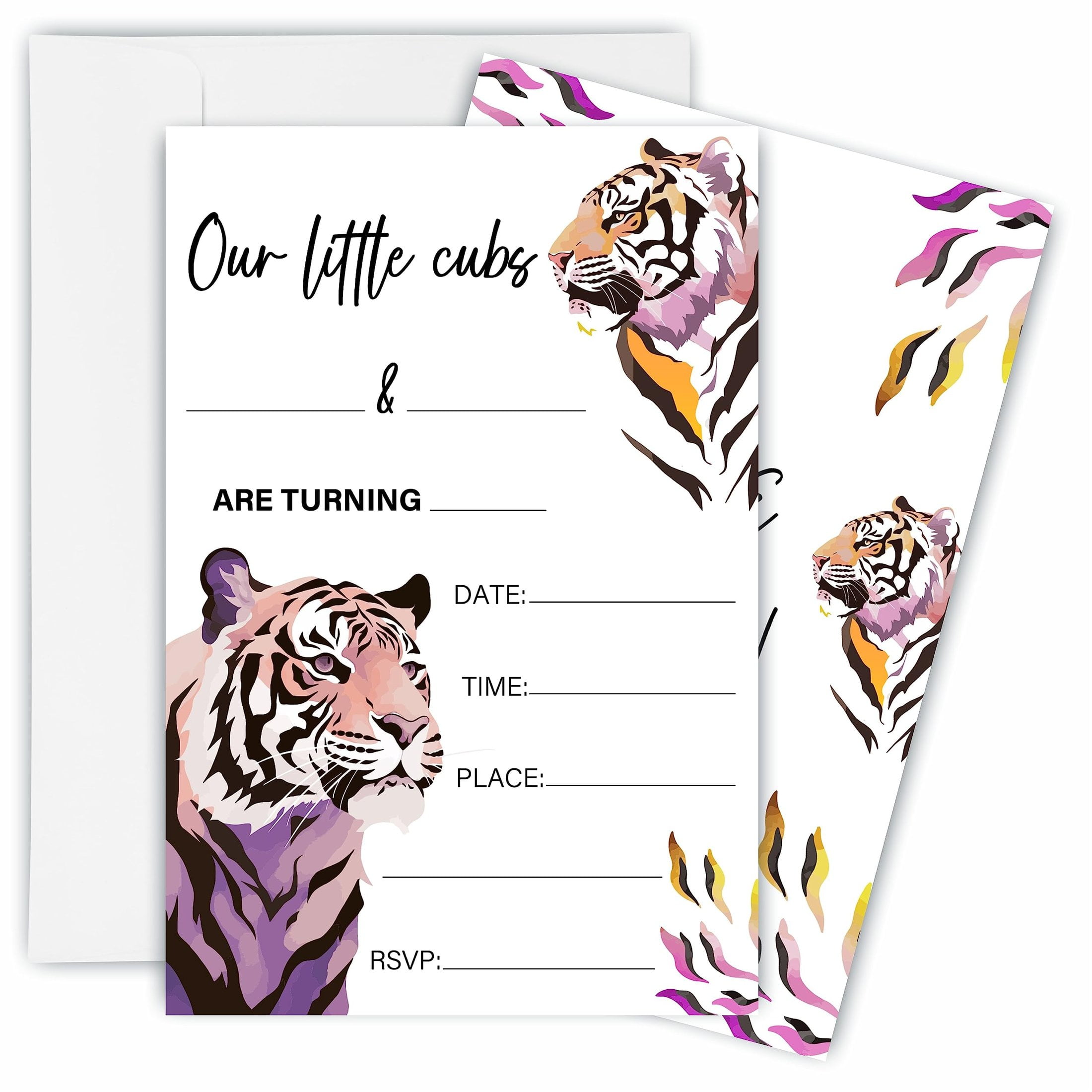 Wild Tiger Adventure Birthday Invitations - 20 Double-Sided Fill-In ...