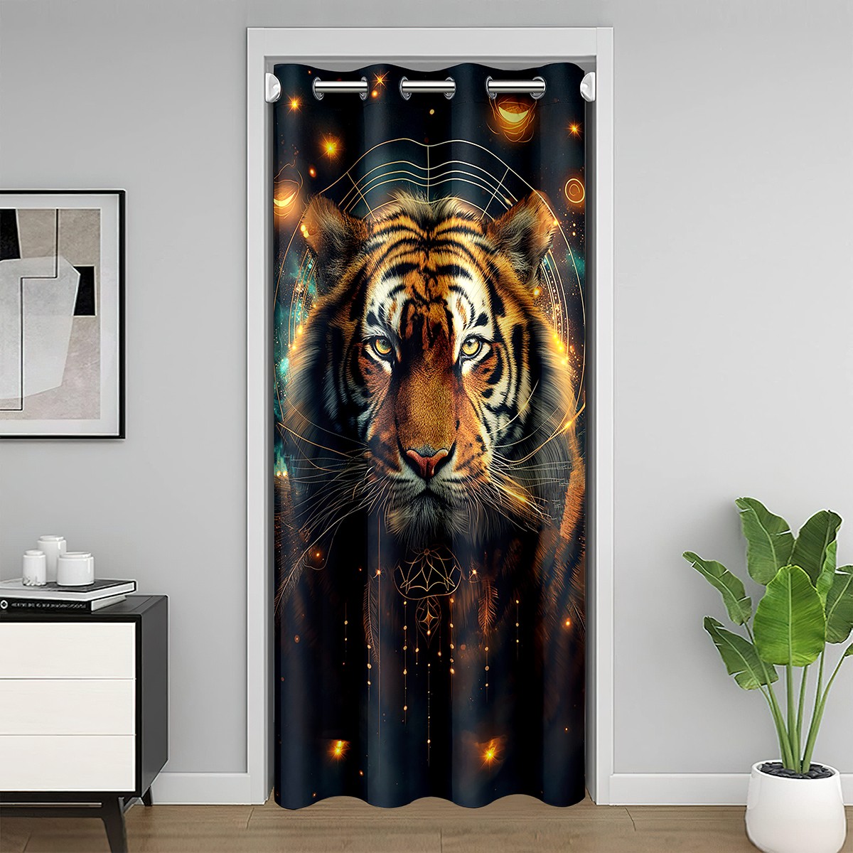 Wild Tiger Door Curtain for Privacy,Mystery Constellation Starry Sky ...