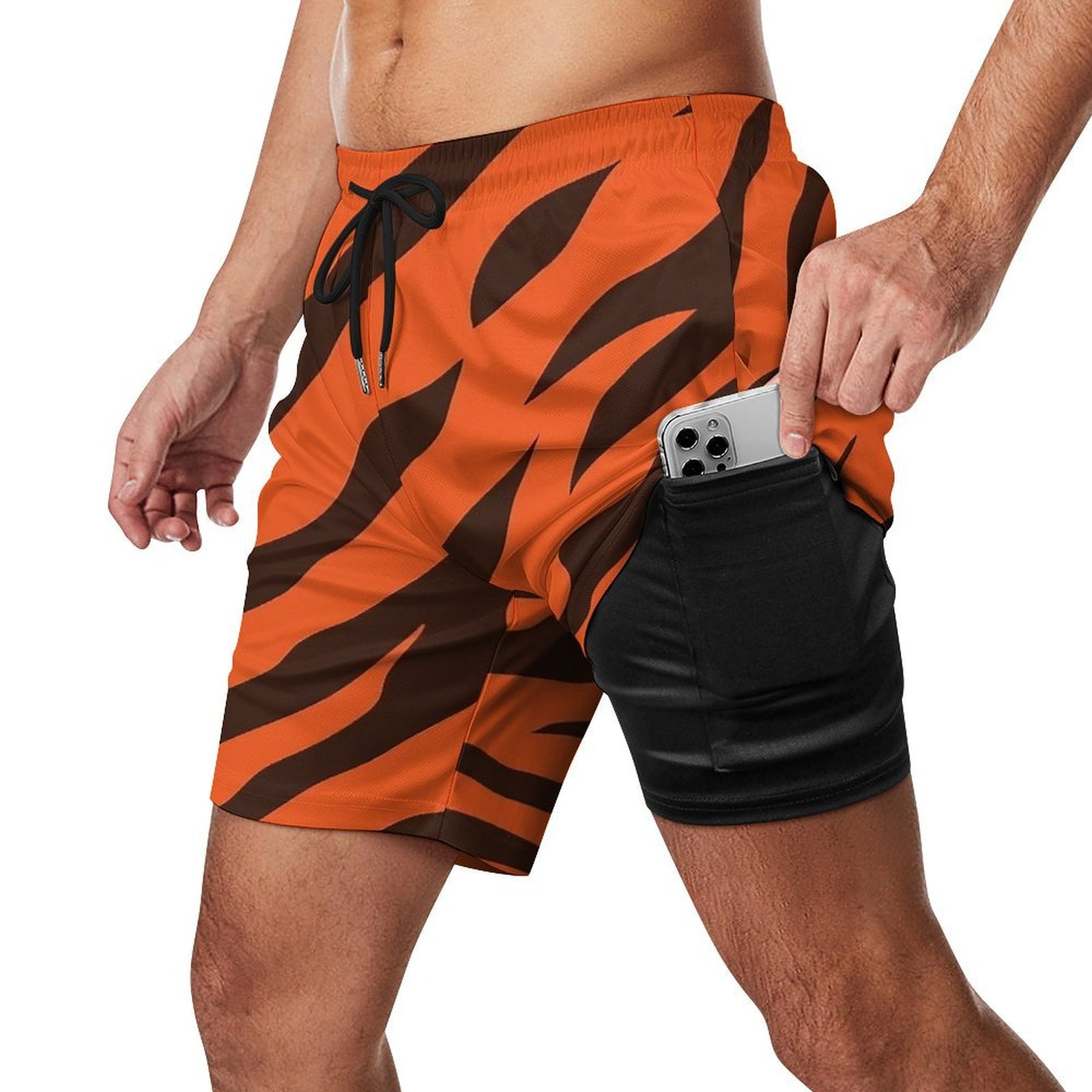 Wild Tiger Stripe Pattern Quick Dry Swimming Shorts For Men Swimwear ...